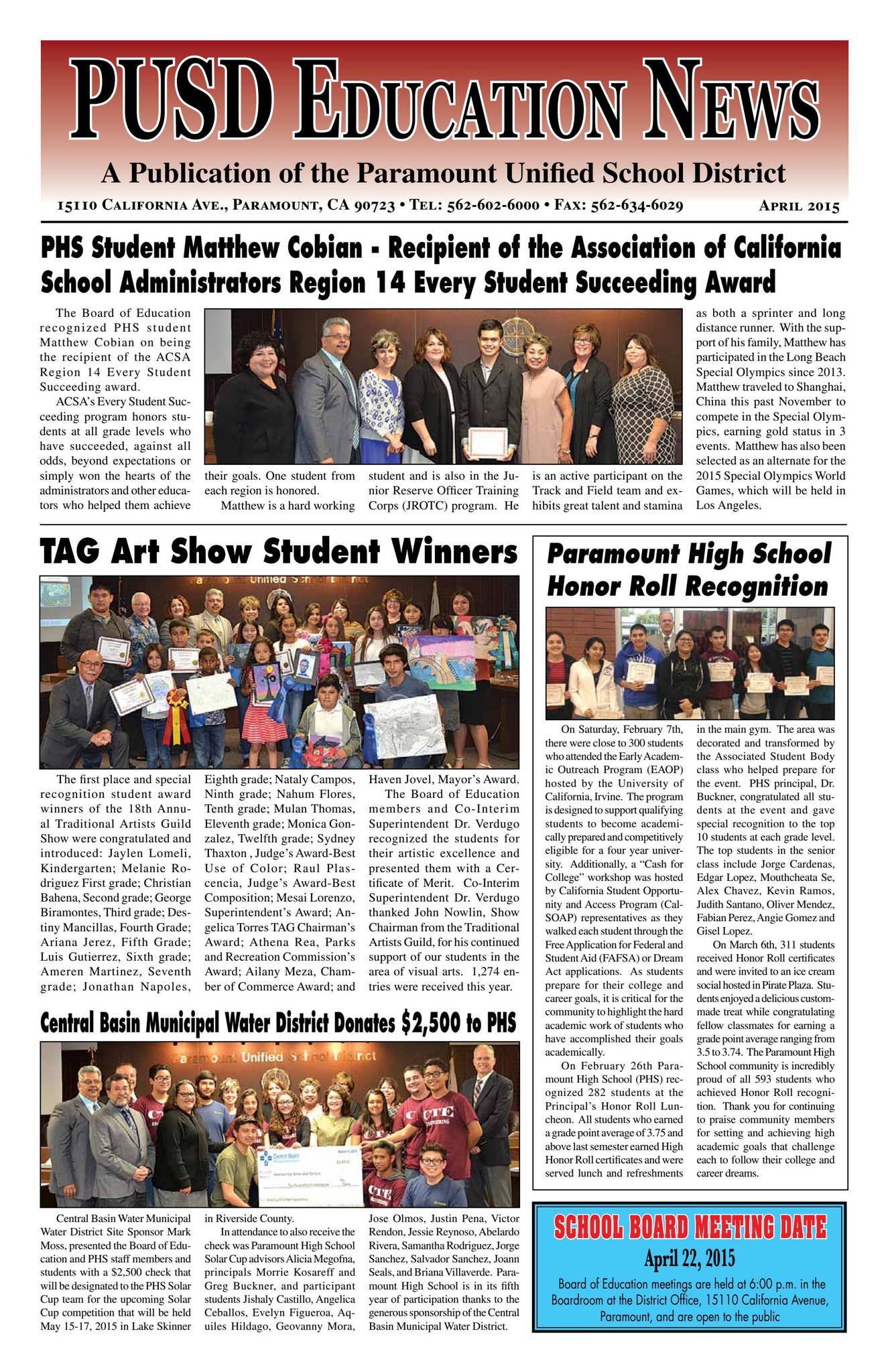 PUSD EYE April 2015 by City of Paramount - Issuu