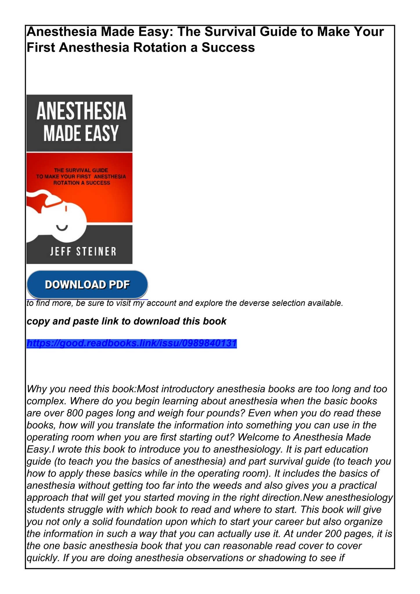 Ebook Anesthesia Made Easy: The Survival Guide to Make Your First ...