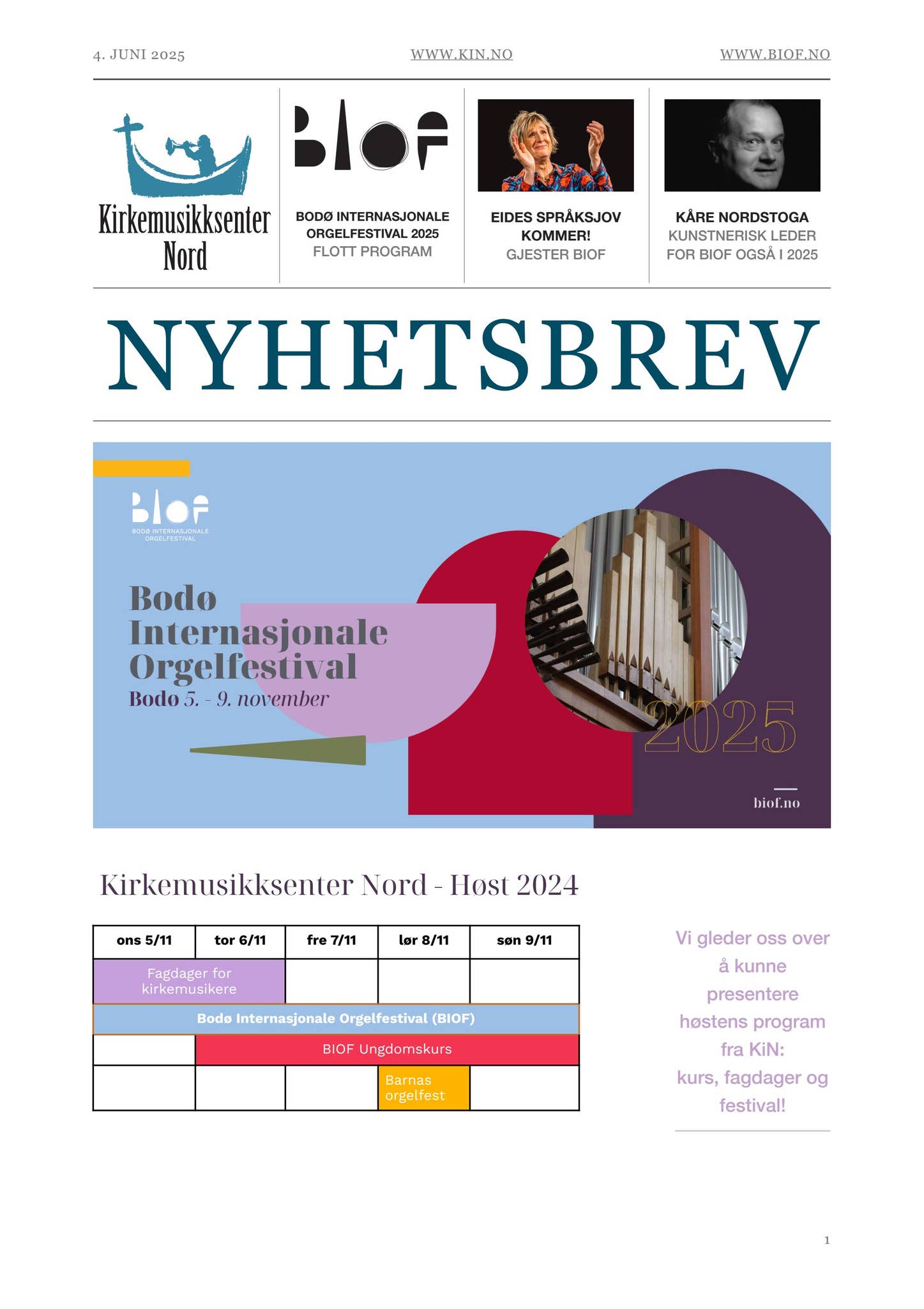 Nyhetsbrev KiN - Juni 2025 by Kirkemusikksenter Nord - Issuu