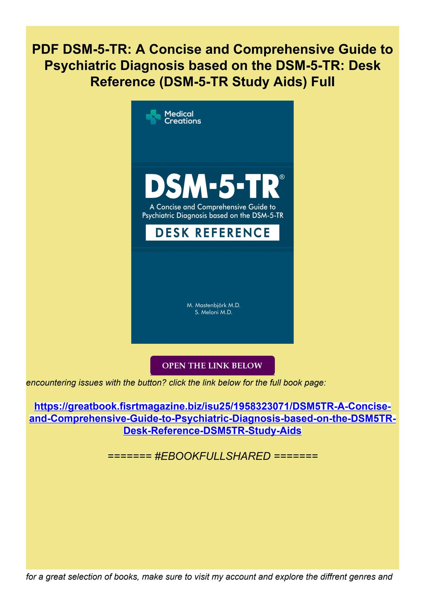 PDF DSM-5-TR: A Concise and Comprehensive Guide to Psychiatric ...