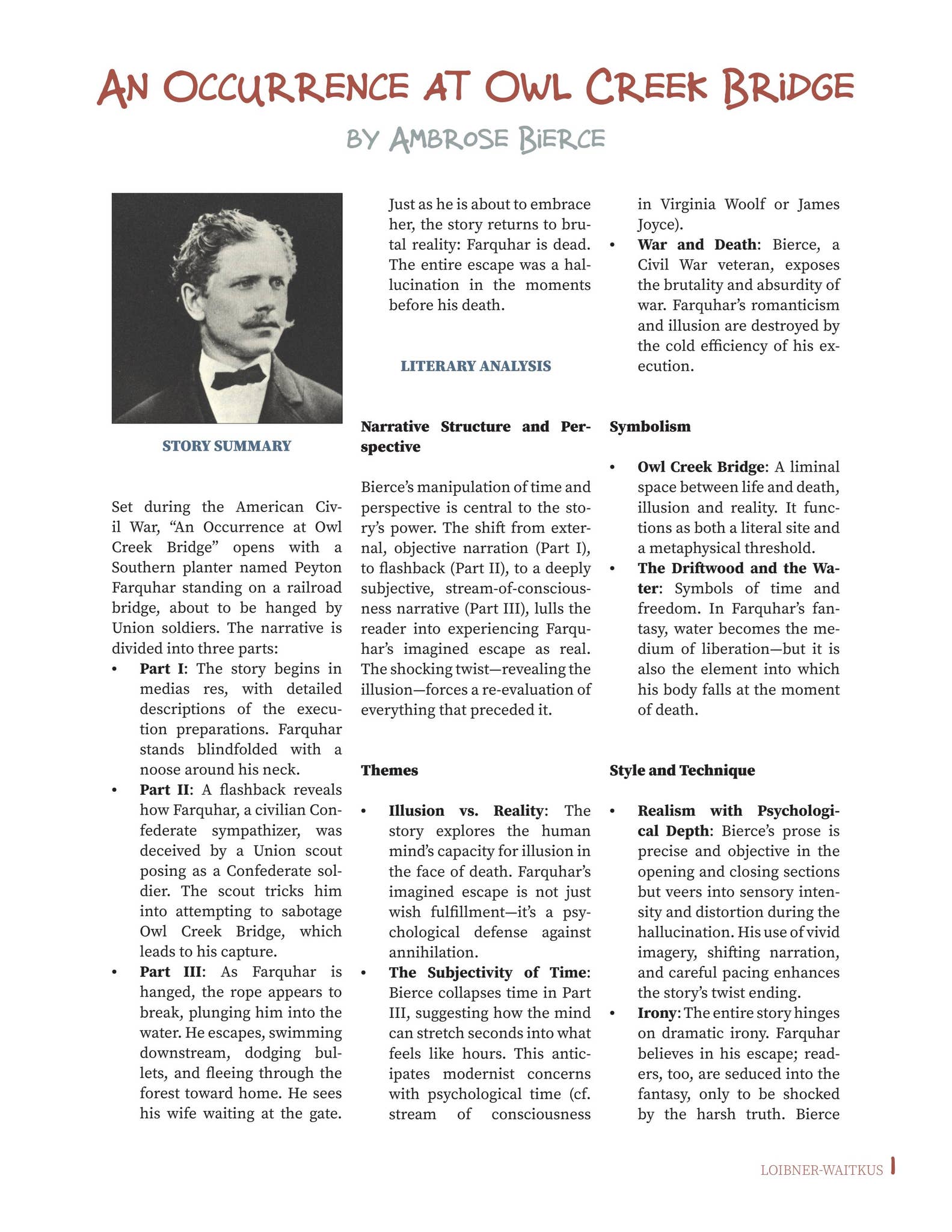 "An Occurrence at Owl Creek Bridge" NOTES by Allen Loibner-Waitkus - Issuu