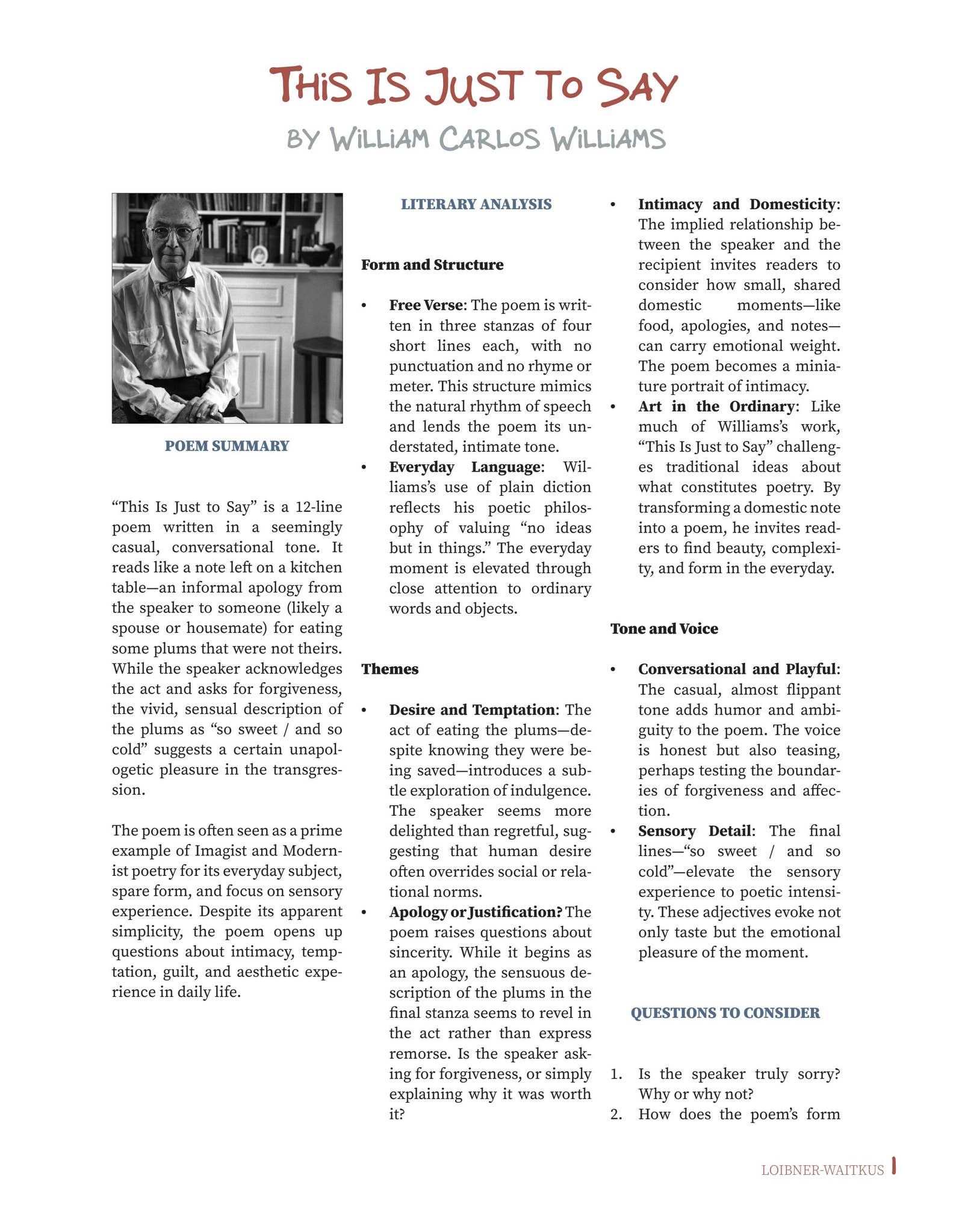 "This Is Just to Say" NOTES by Allen Loibner-Waitkus - Issuu