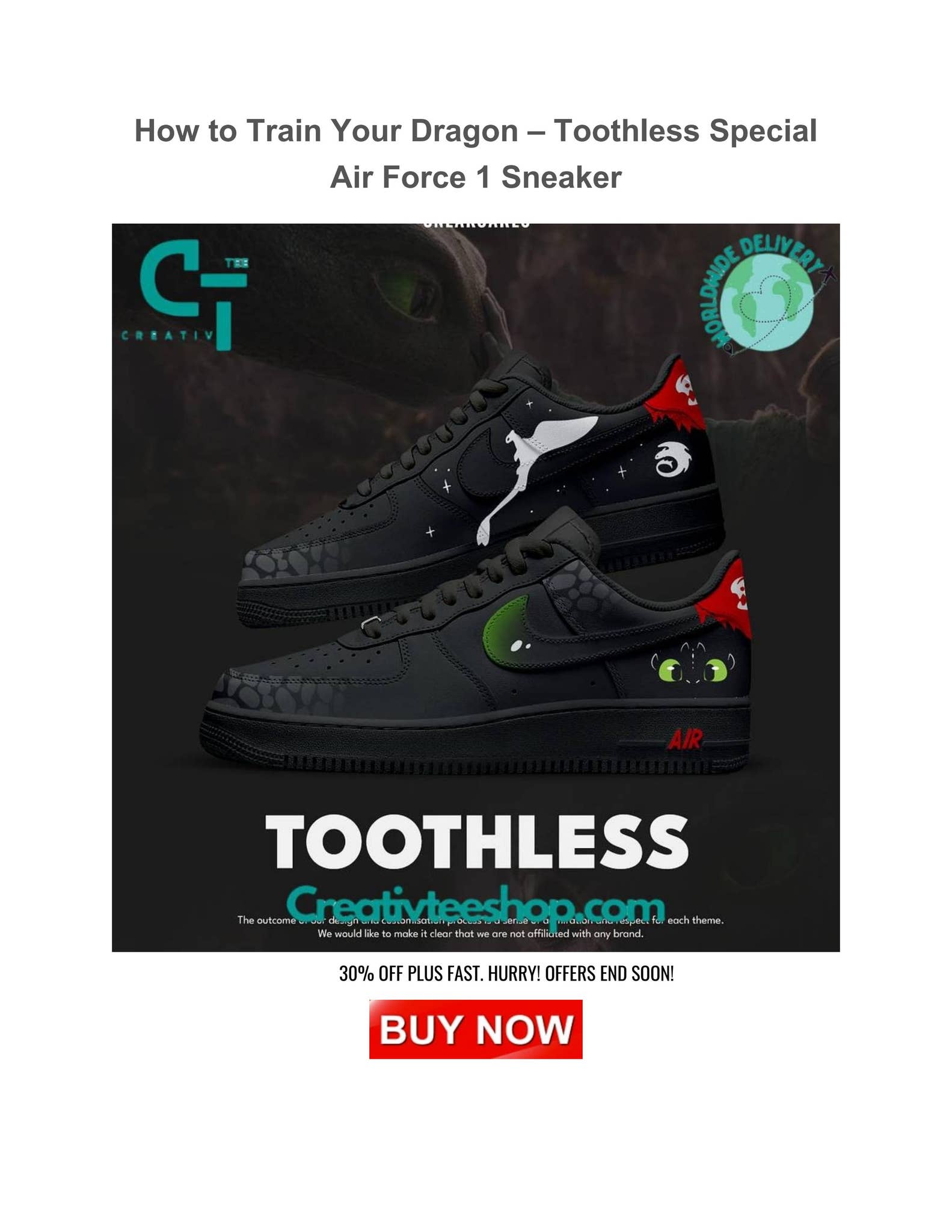How to Train Your Dragon – Toothless Special Air Force 1 Sneaker by ...