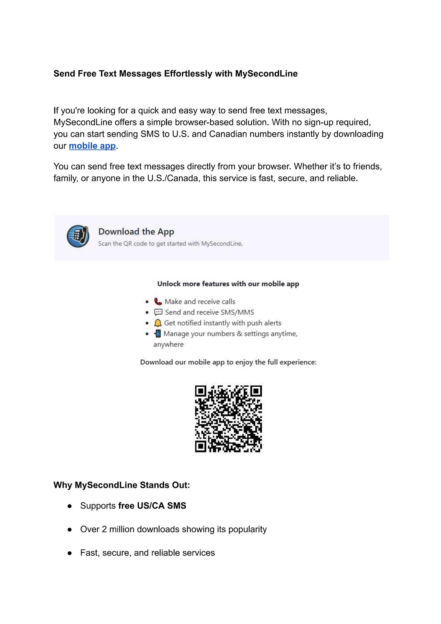 Send Free Text Messages Effortlessly with MySecondLine by My Second ...