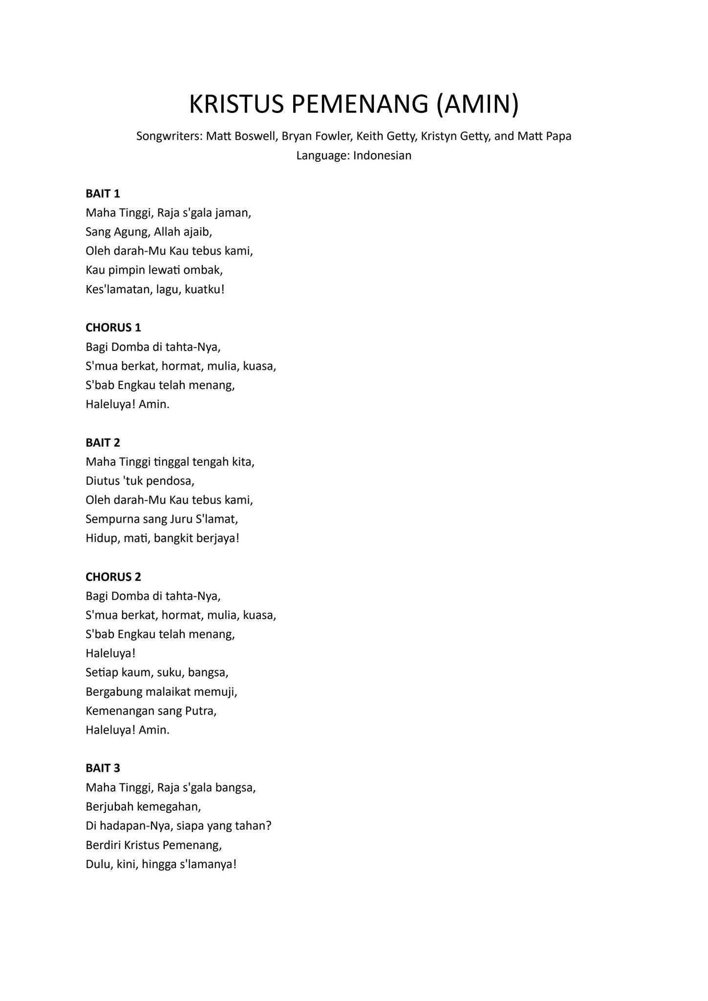 Indonesian - Christus Victor (Amen) by Getty Music - Issuu
