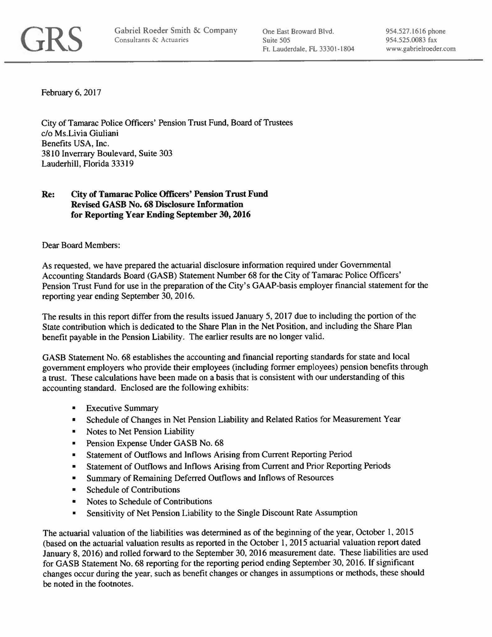 FY2016 Tam Pol GASB 68 Letter by City of Tamarac - Issuu