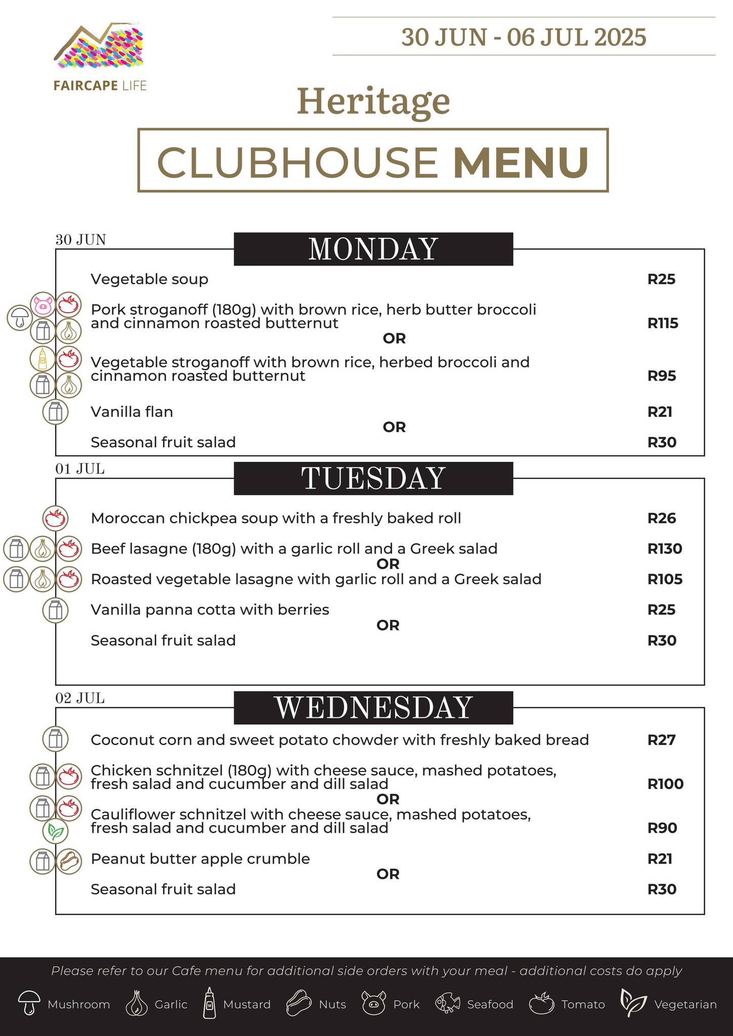 Clubhouse Menus | Heritage | July 2025 by Faircape-Group - Issuu