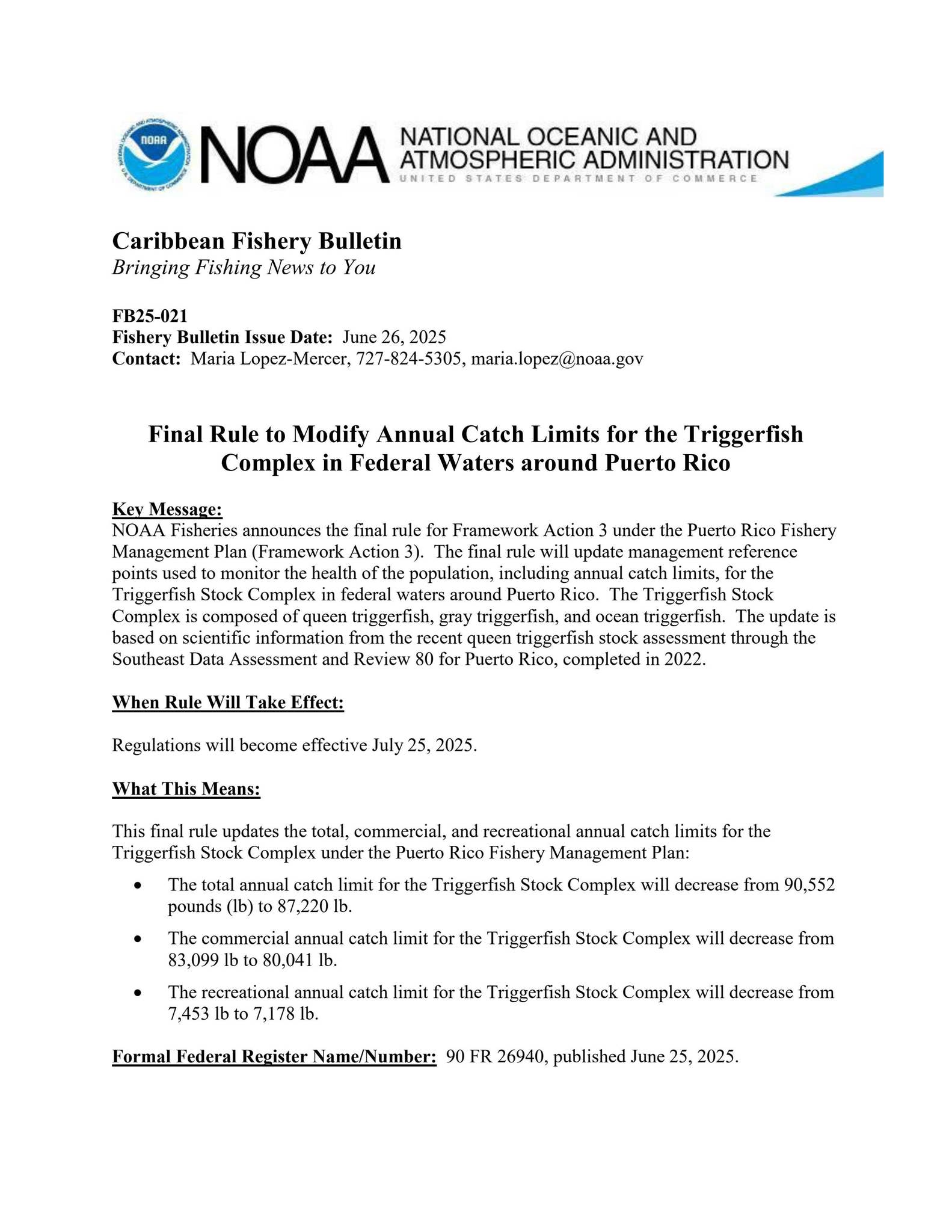 Final Rule to Modify Annual Catch Limits for the Triggerfish Complex in ...