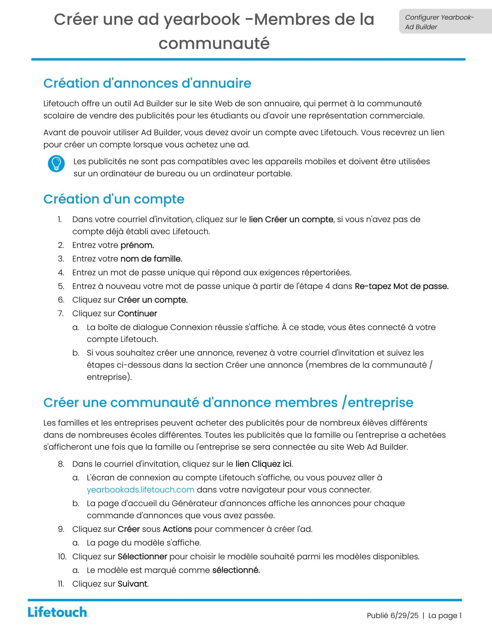 Ad Builder -Community Member-French by Lifetouch - Issuu