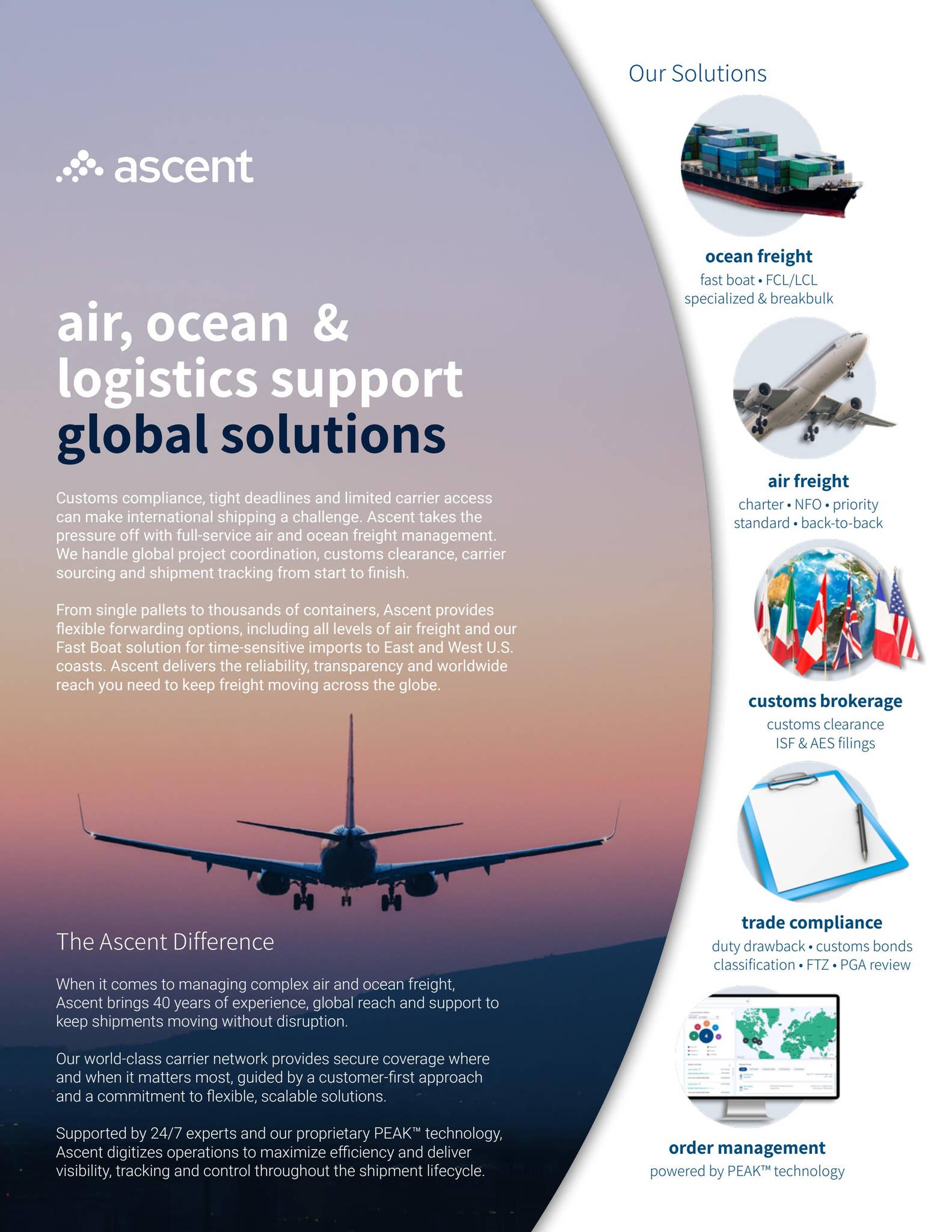 Air, Ocean & Logistics Support Sales Sheet by Ascent Global Logistics ...