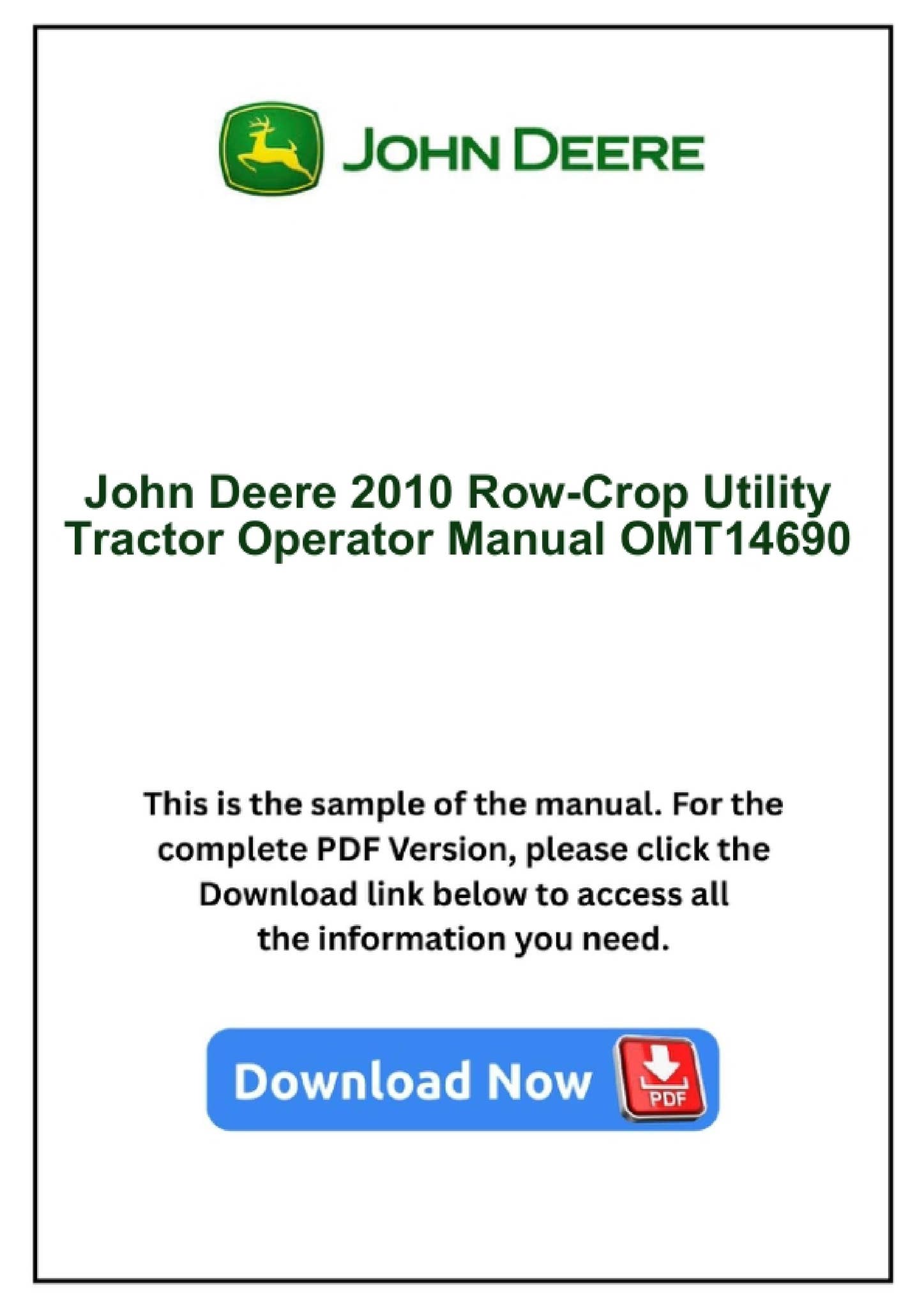 John Deere 2010 Row-Crop Utility Tractor Operator Manual OMT14690 by ...