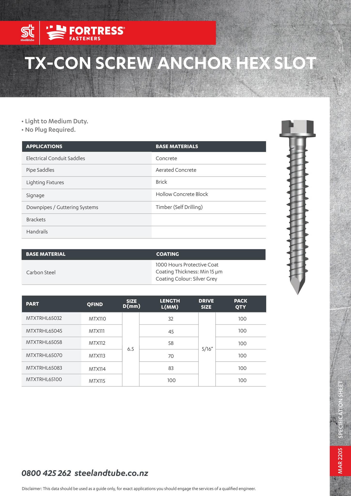Fortress TX-Con Screw Anchor Hex Slot spec sheet_Mar 2025 by Steel ...