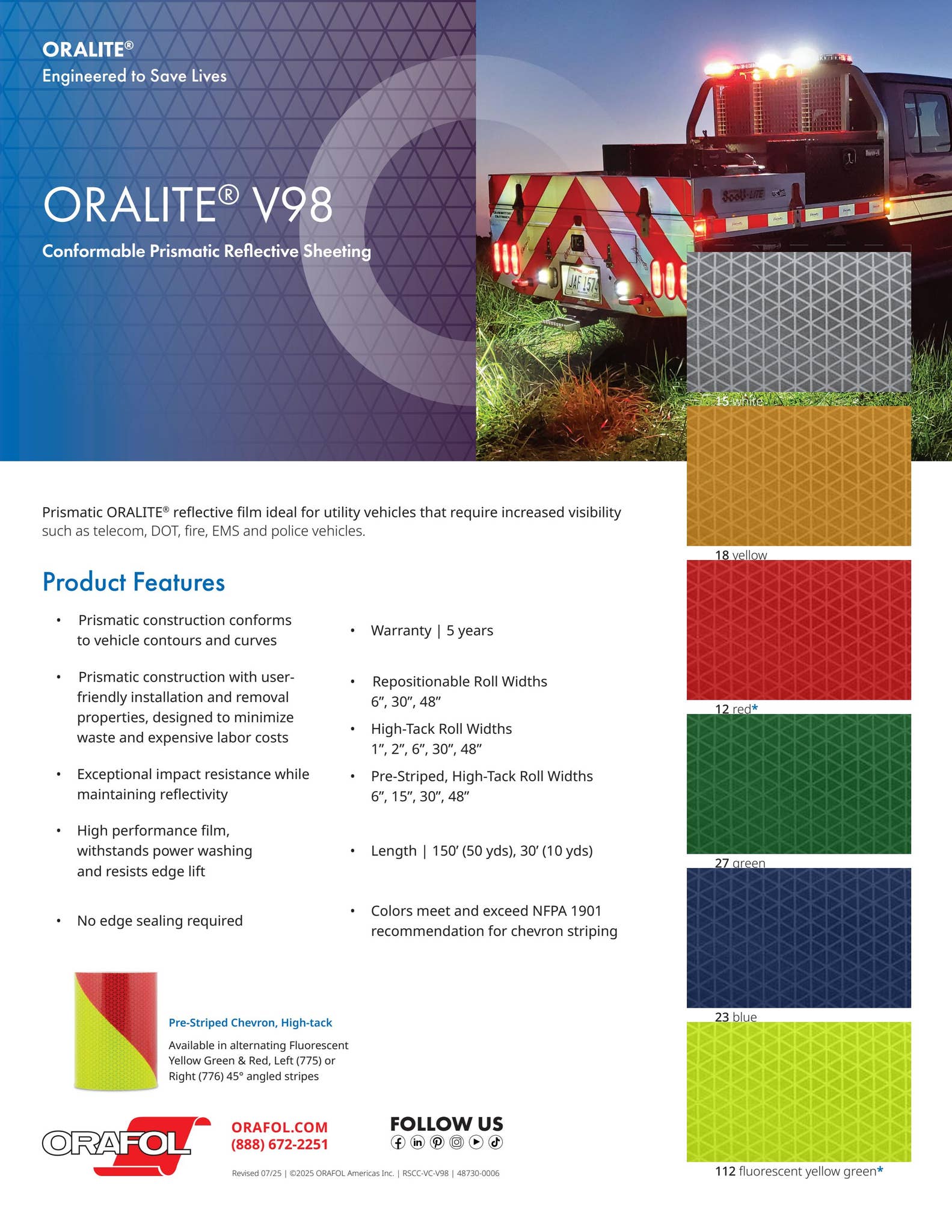 ORALITE® V98 Repositionable Prismatic Reflective Sheeting Color Card by ...