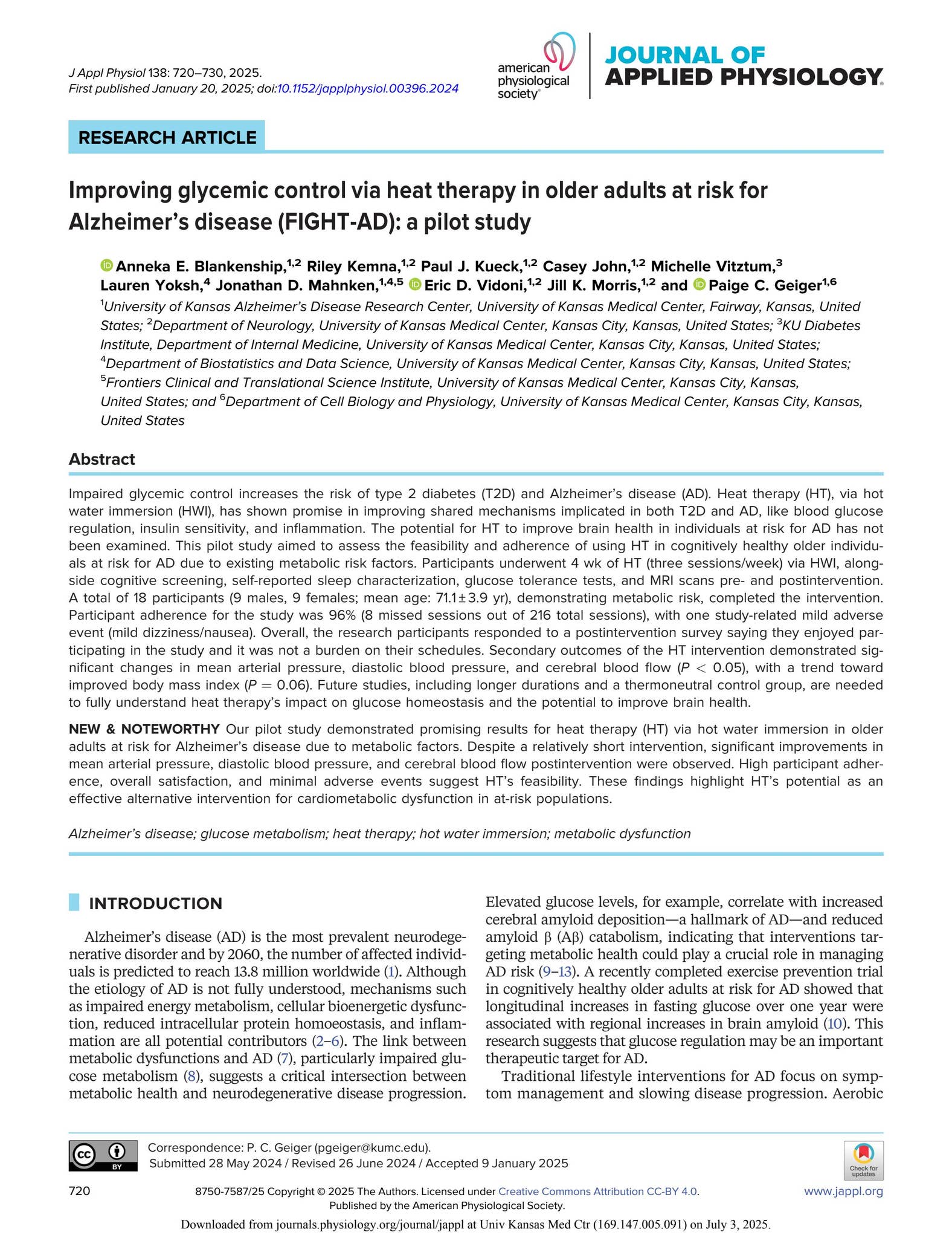 Improving glycemic control via heat therapy in older adults at risk for ...