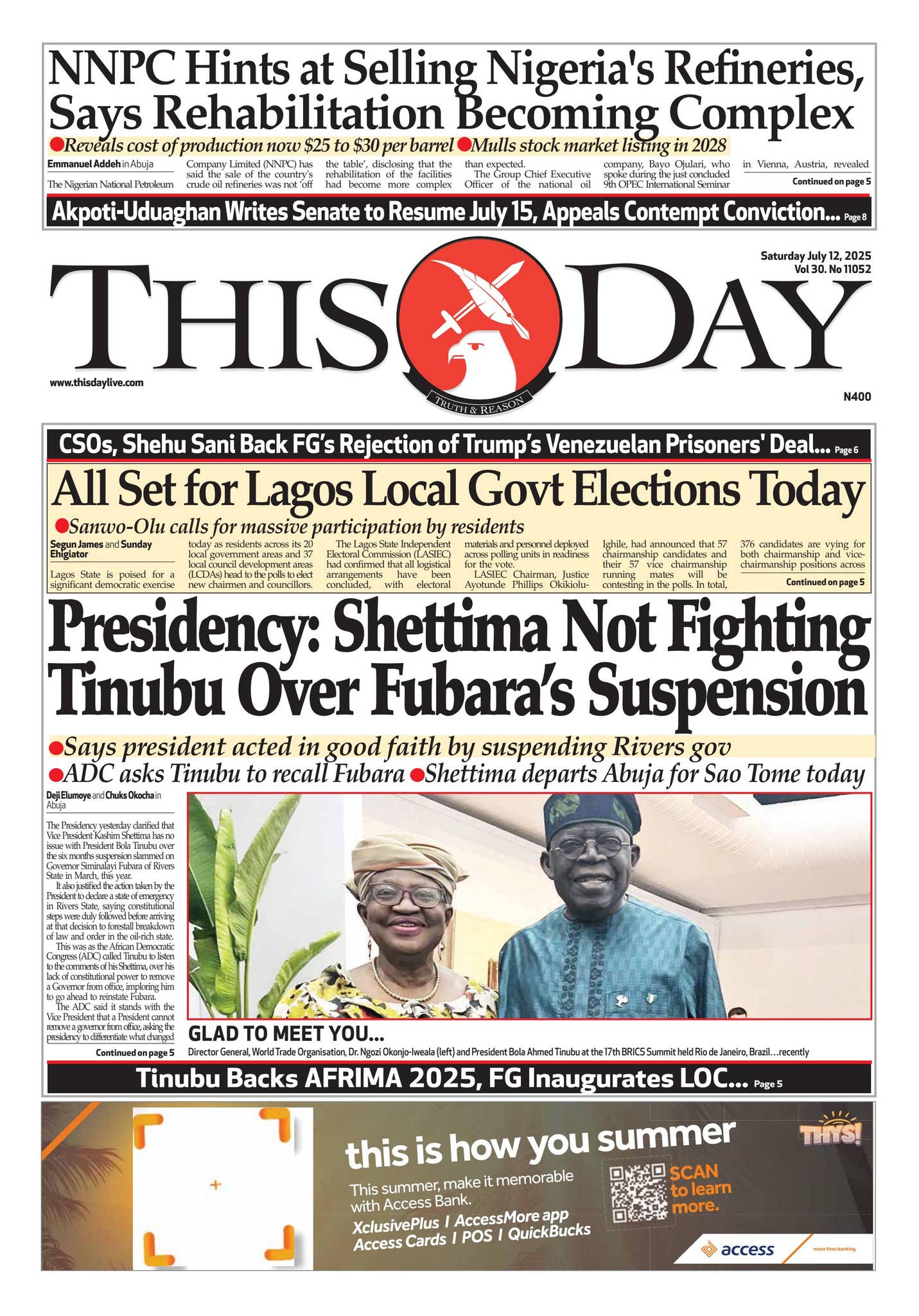 SATURDAY 12TH JULY 2025 by THISDAY Newspapers Ltd - Issuu
