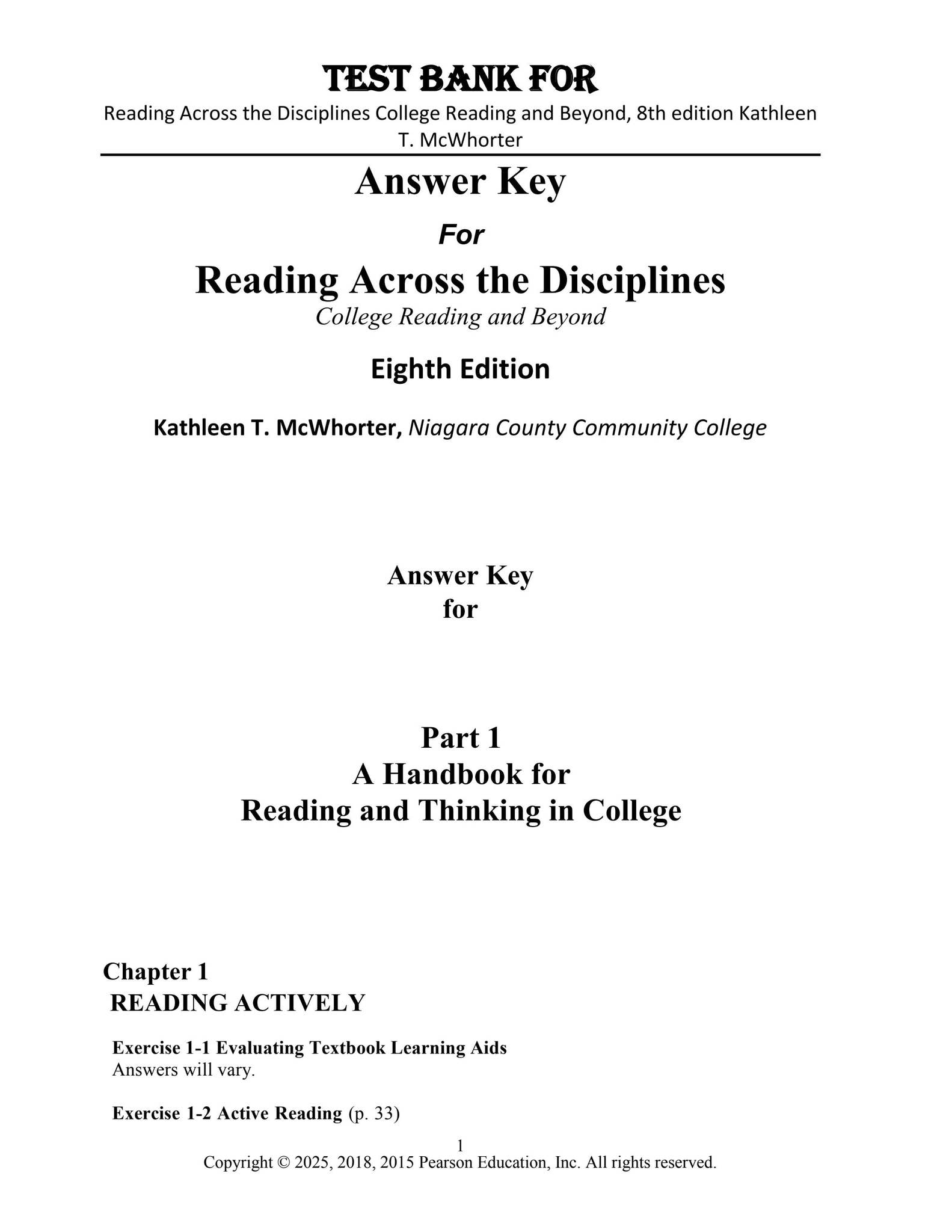 Test Bank For Reading Across the Disciplines College Reading and Beyond ...