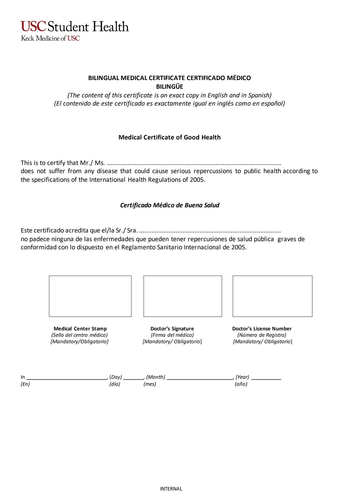 BILINGUAL MEDICAL CERTIFICATE 2024 by USC Campus Health Info and Forms ...