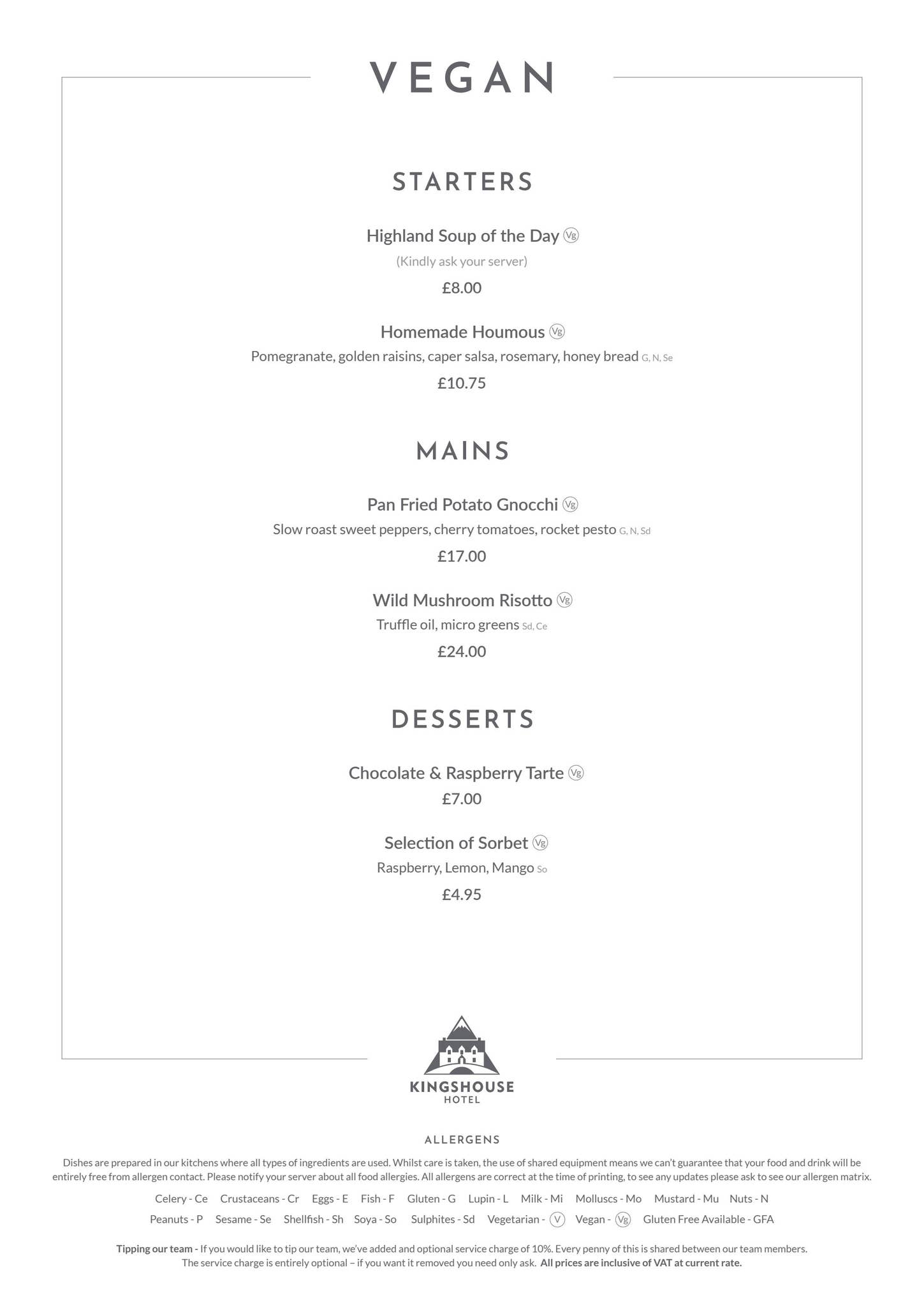 Kingshouse Hotel | Restaurant | Vegan Menu by Crieff Hydro Family of ...