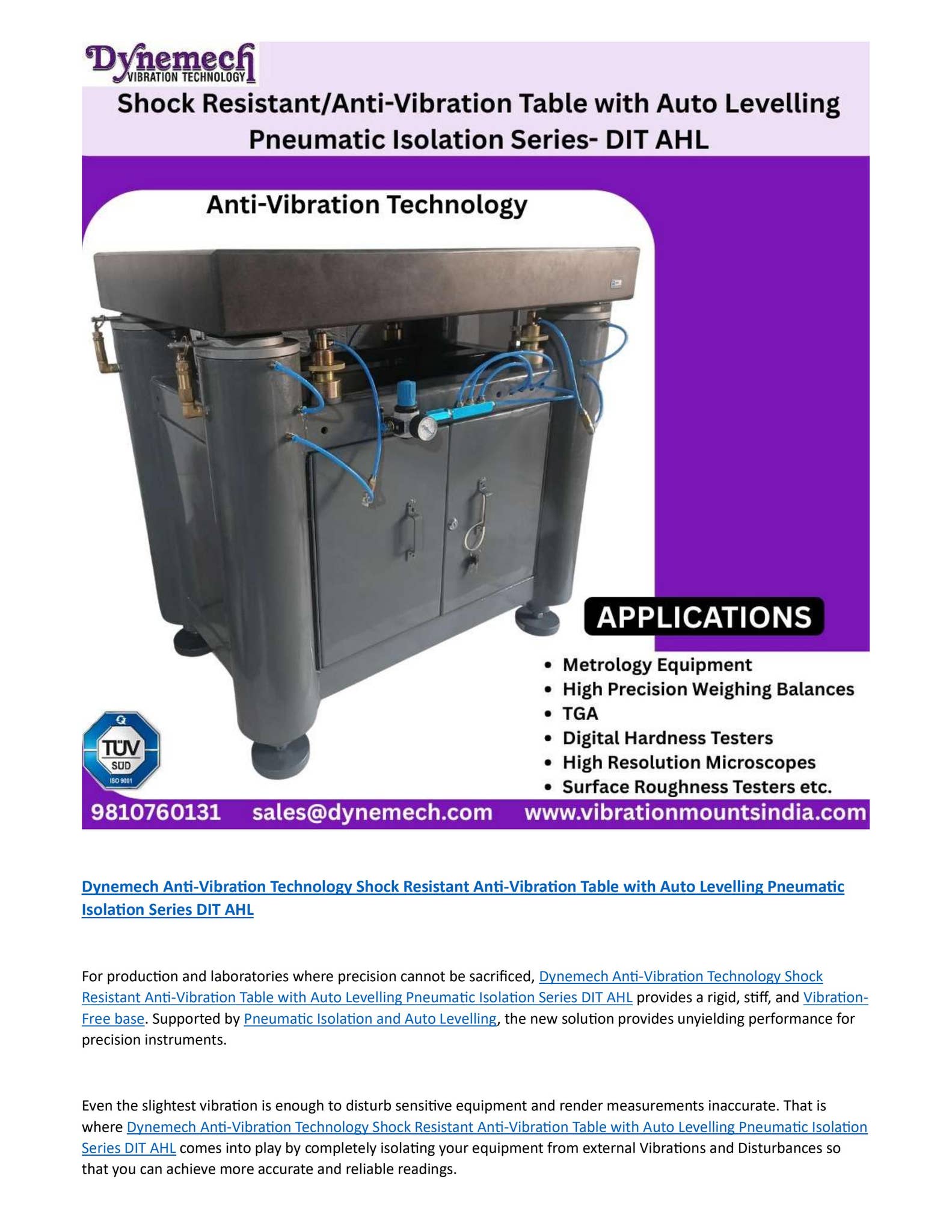 Dynemech Anti-Vibration Technology Shock Resistant Anti-Vibration Table ...
