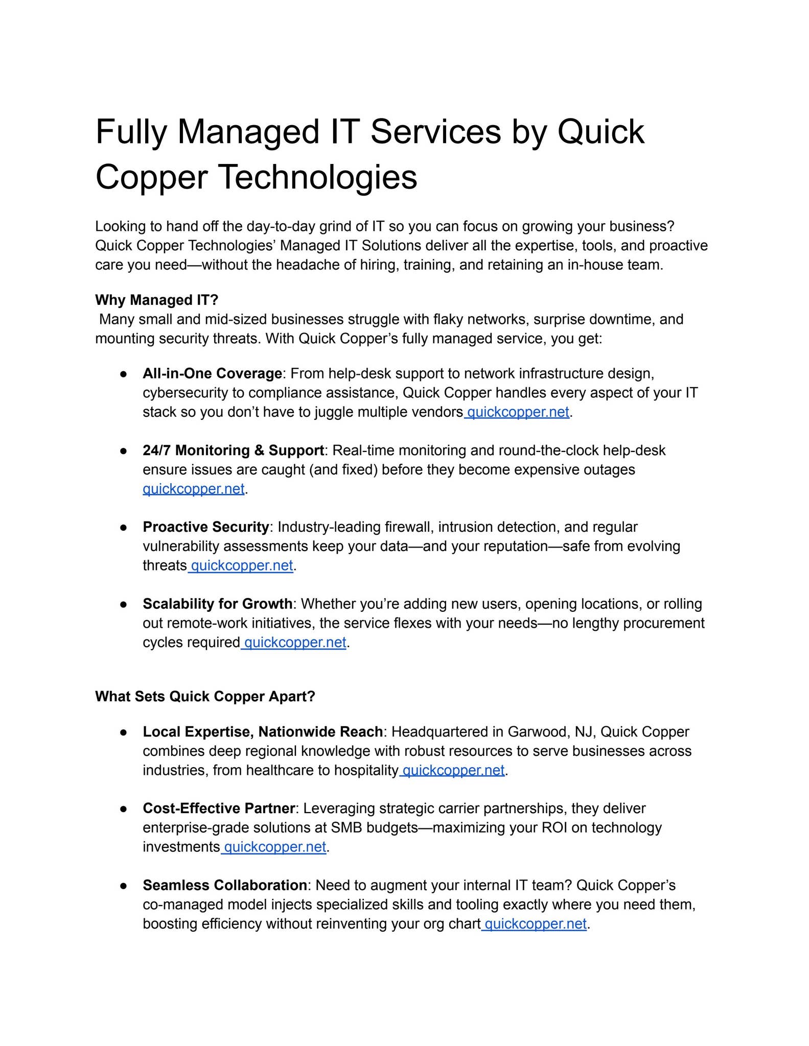 Fully Managed IT Services by Quick Copper Technologies by quickcoppertech - Issuu