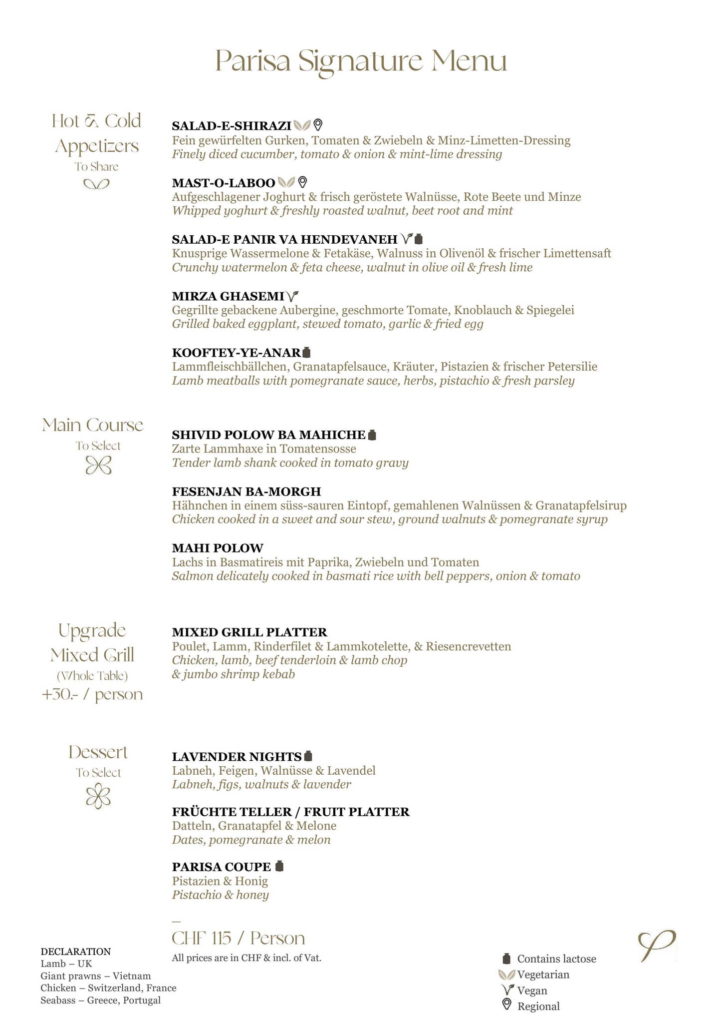 Parisa Persian Cuisine | Menu by Bürgenstock Collection - Issuu