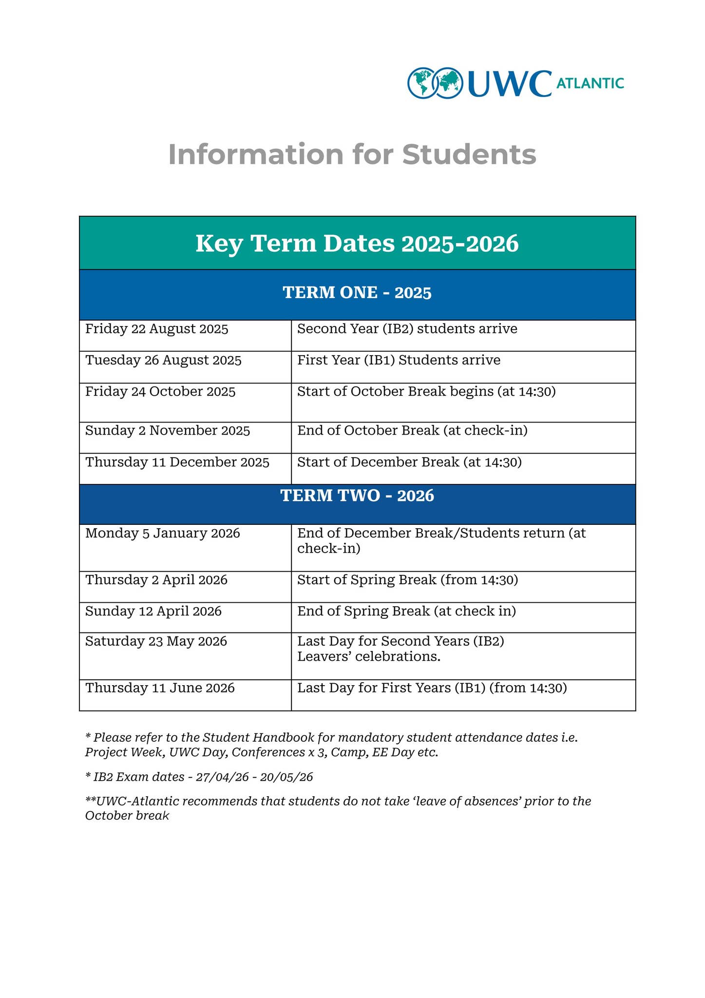 Term Dates 2025-26 by UWC Atlantic College - Issuu