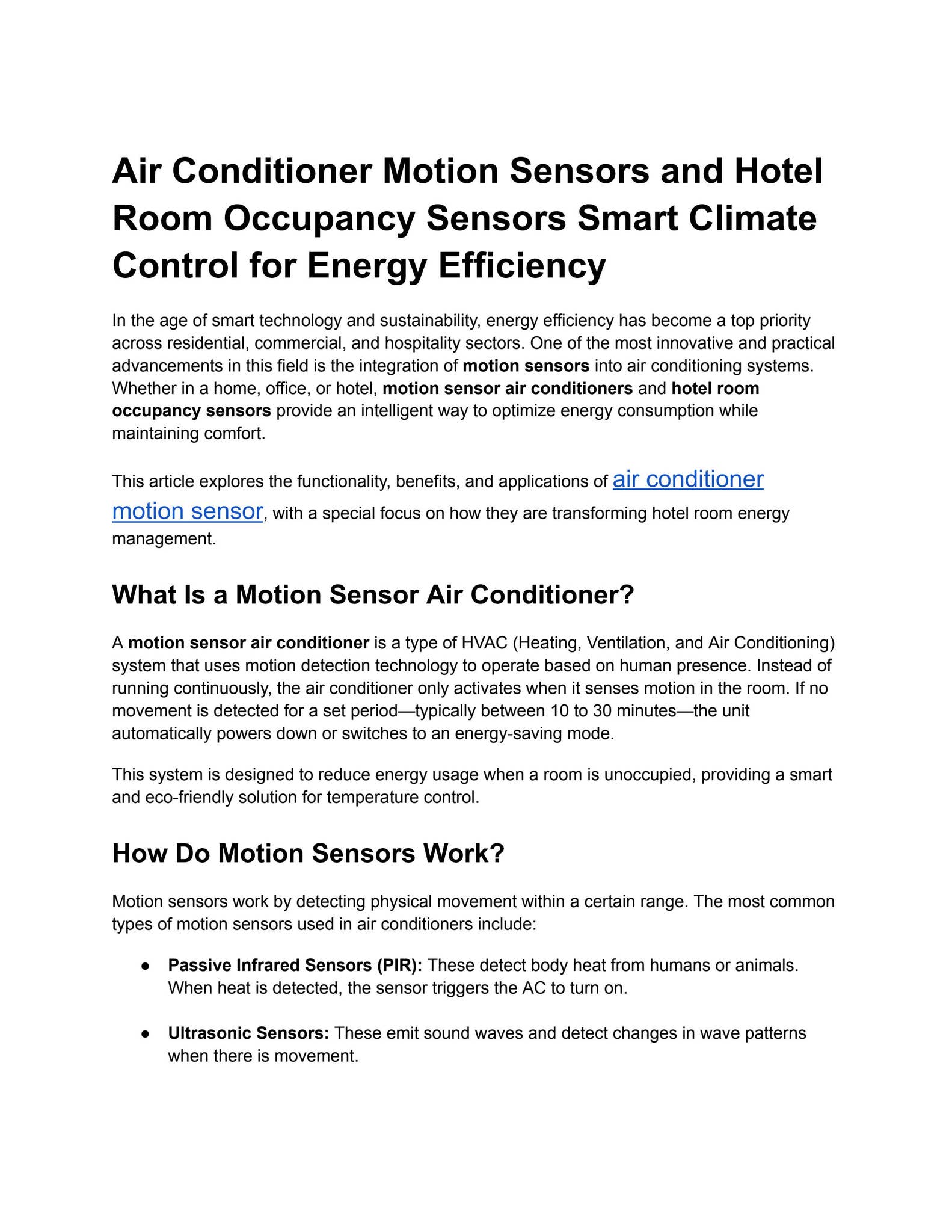 Air Conditioner Motion Sensors and Hotel Room Occupancy Sensors Smart ...