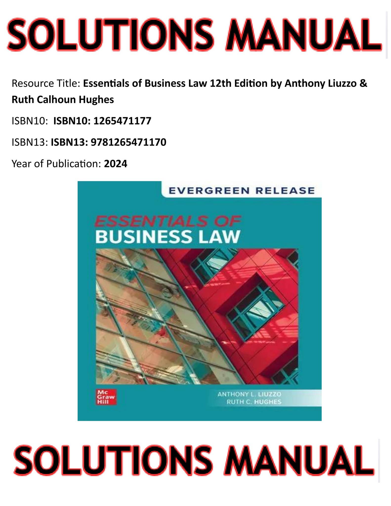 SOLUTIONS MANUAL for Essentials of Business Law 12th Ed by Liuzzo – All ...