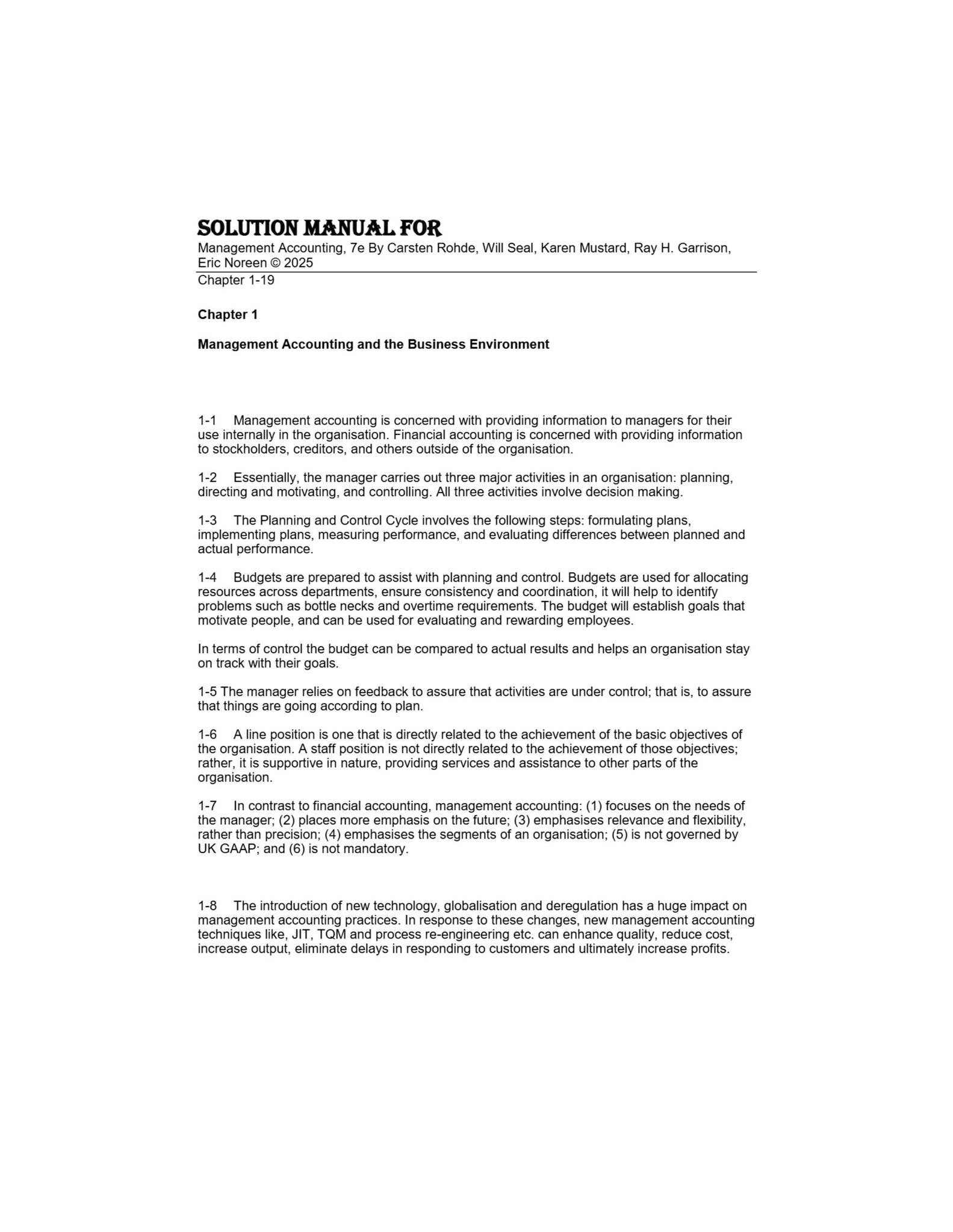 Solution Manual For Management Accounting, 7th Edition By Carsten Rohde ...