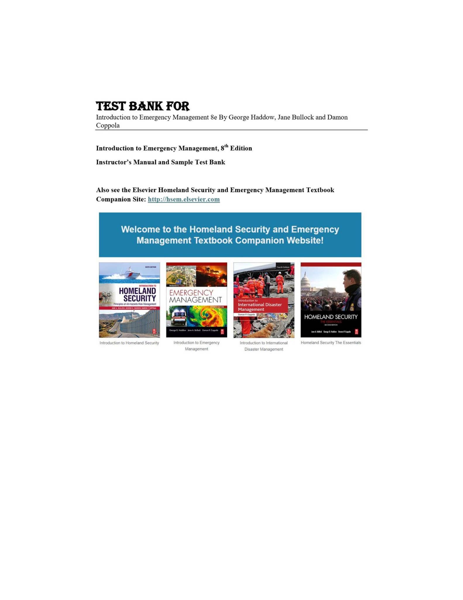 Test Bank For Introduction to Emergency Management 8th Edition By ...