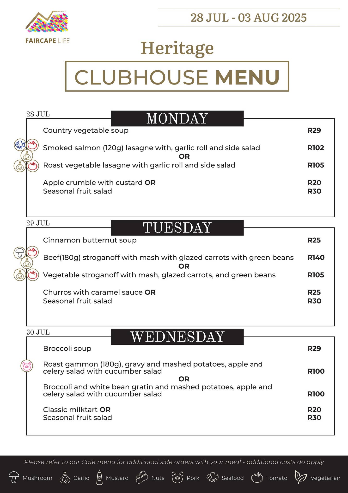Clubhouse Menus | Heritage | July-August 2025 by Faircape-Group - Issuu