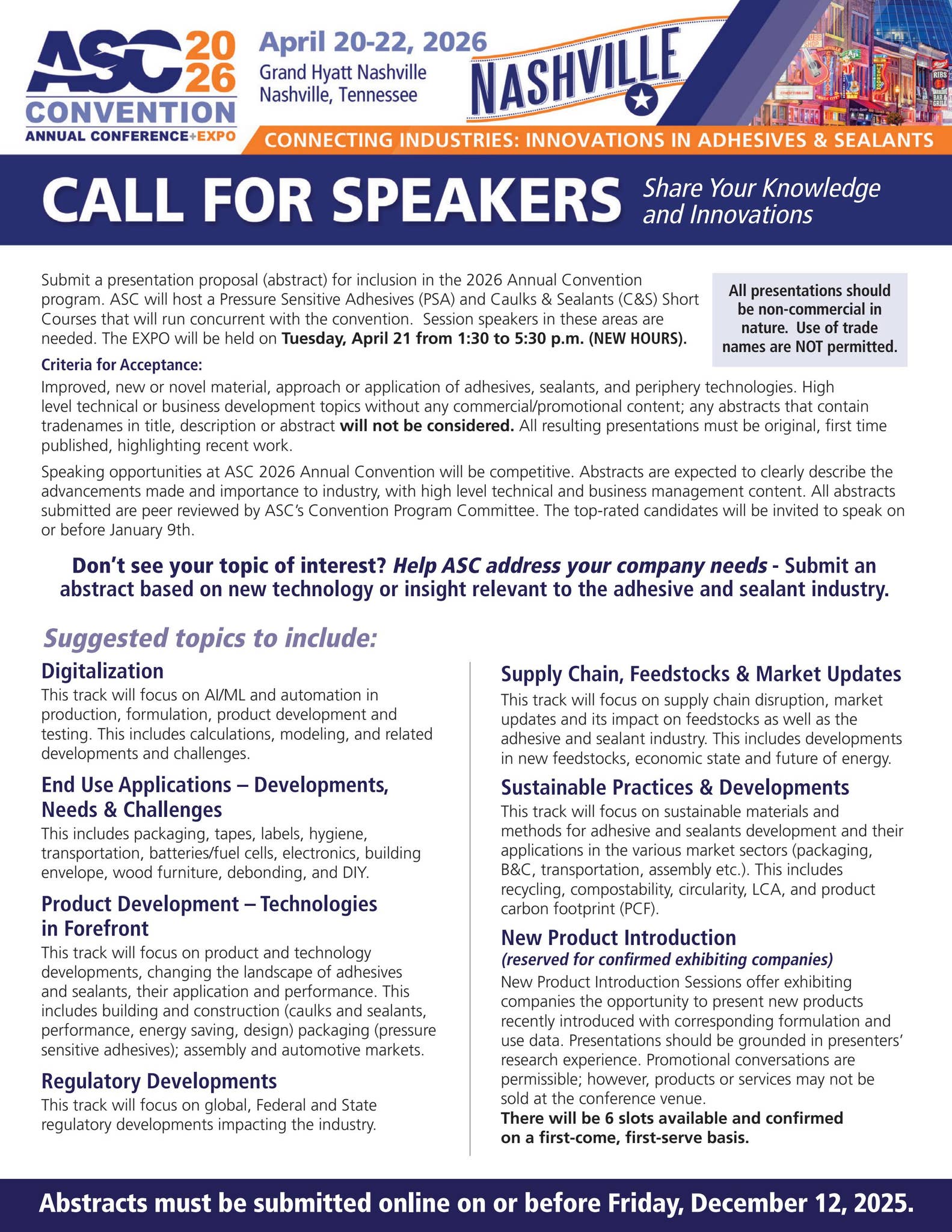 ASC 2026 Convention & EXPO Call for Speakers Handout by The Adhesive & Sealant Council - Issuu