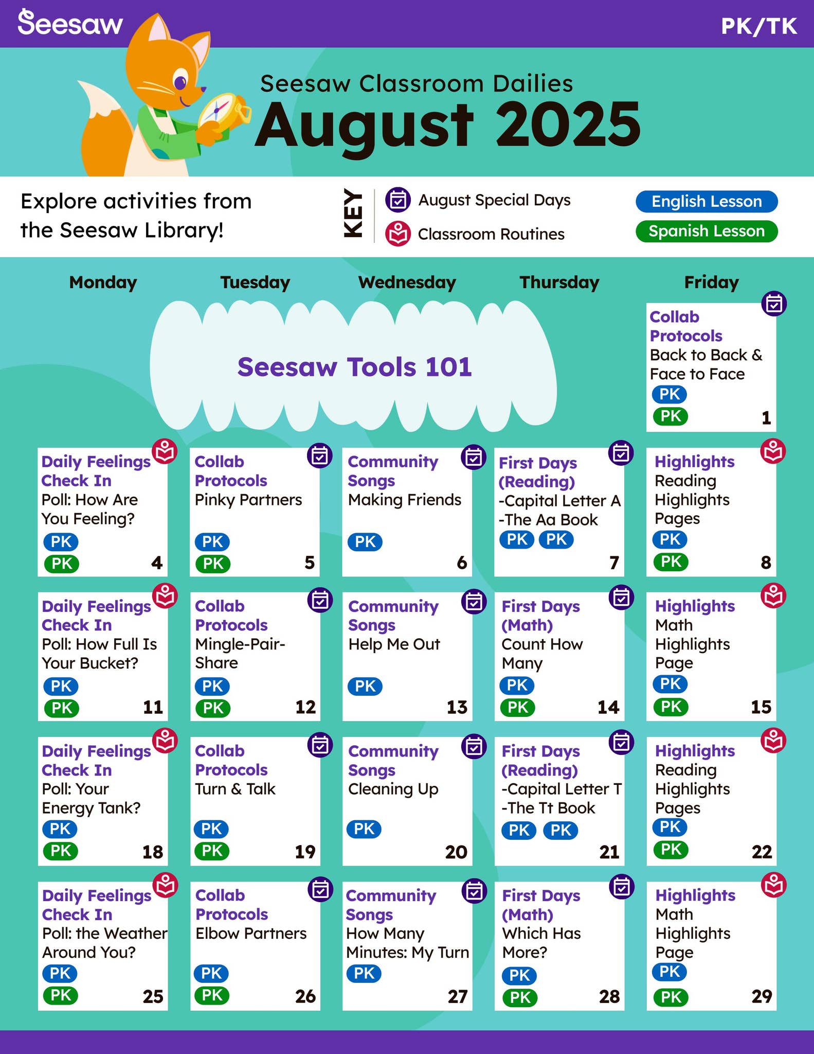 August 2025 Classroom Dailies PK-TK by seesawlearning - Issuu