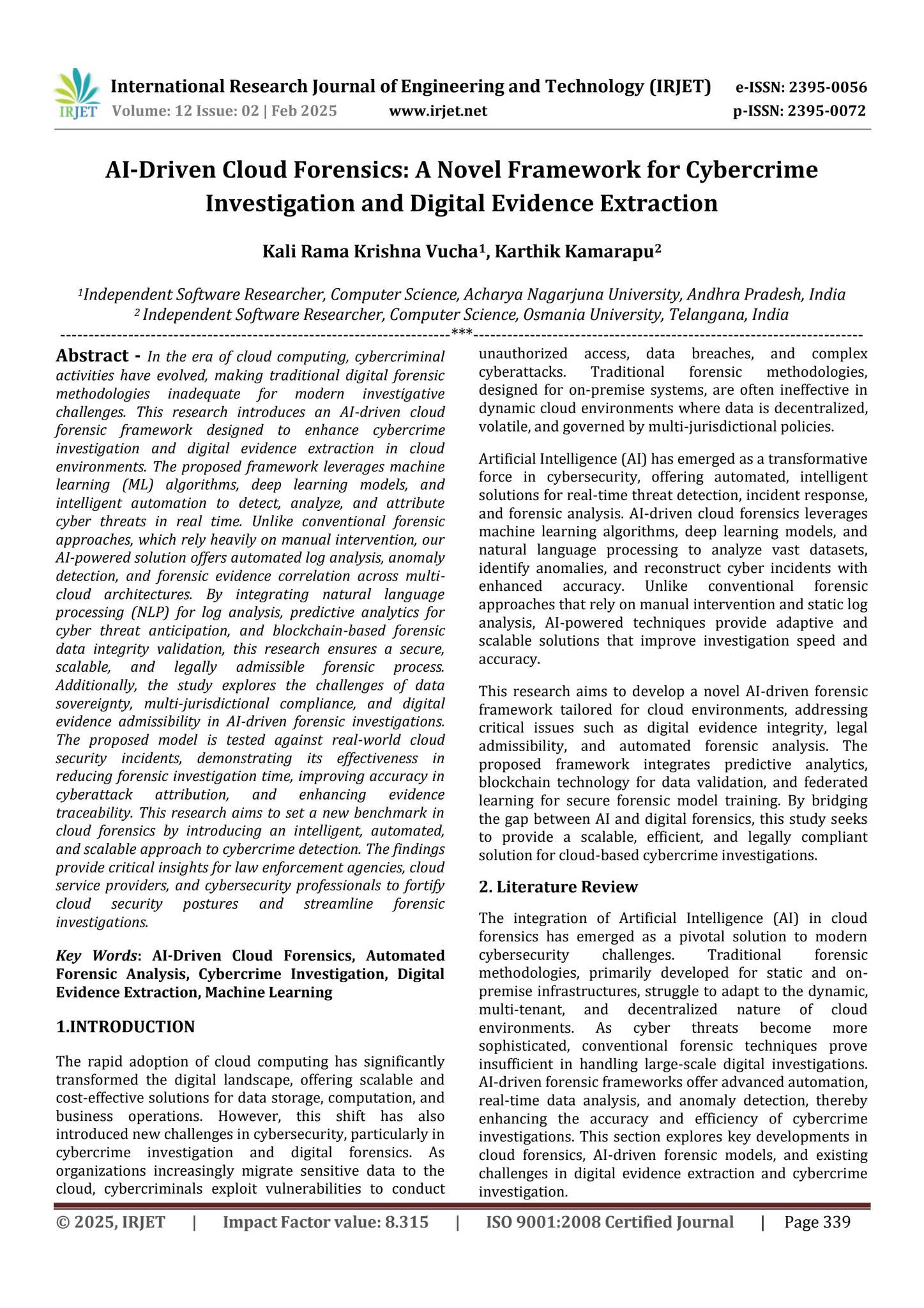 AI-Driven Cloud Forensics: A Novel Framework for Cybercrime ...