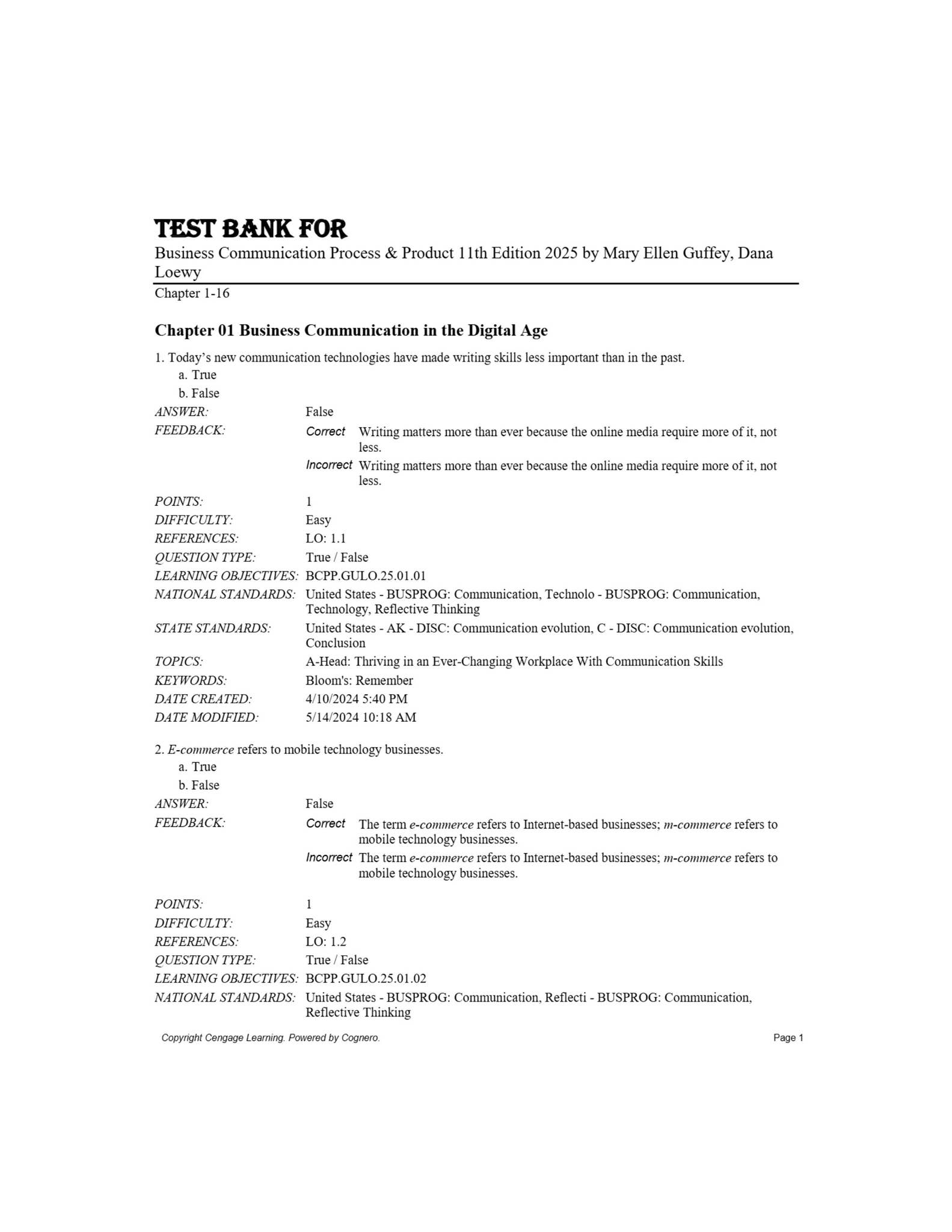 Test Bank For Business Communication Process & Product 11th Edition ...