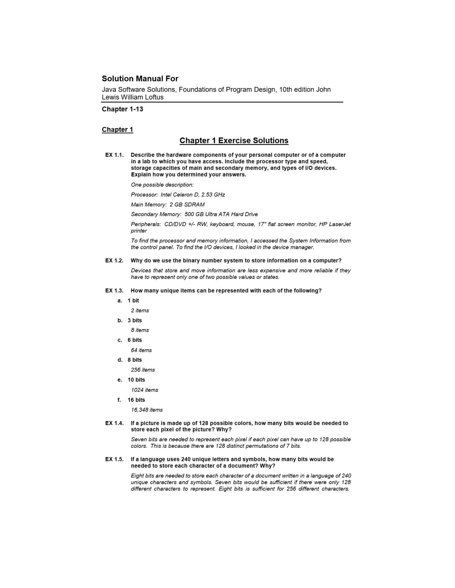 Solution Manual for Java Software Solutions, Foundations of Program Design, 10th edition John ...