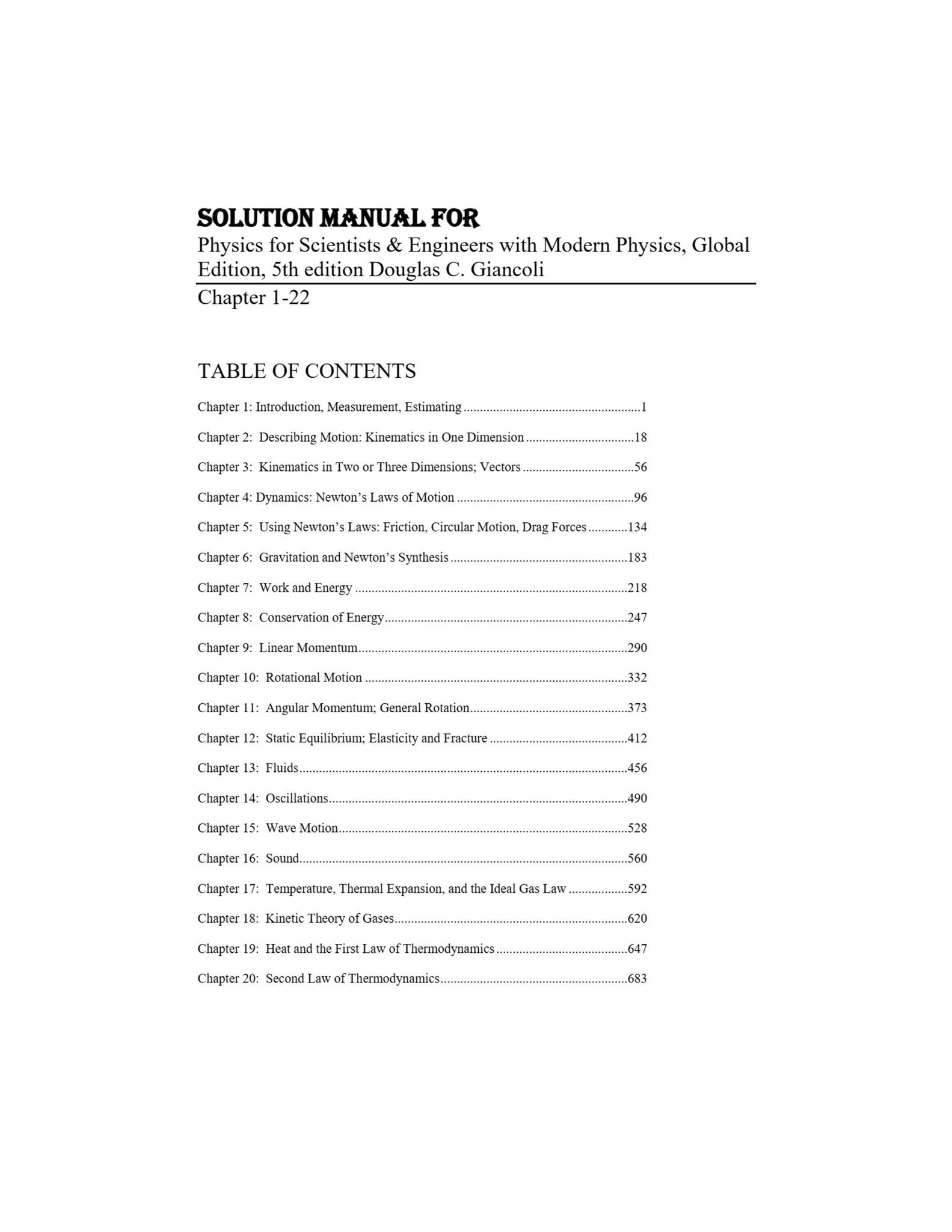 Solutions Manual for Physics for Scientists & Engineers with Modern ...