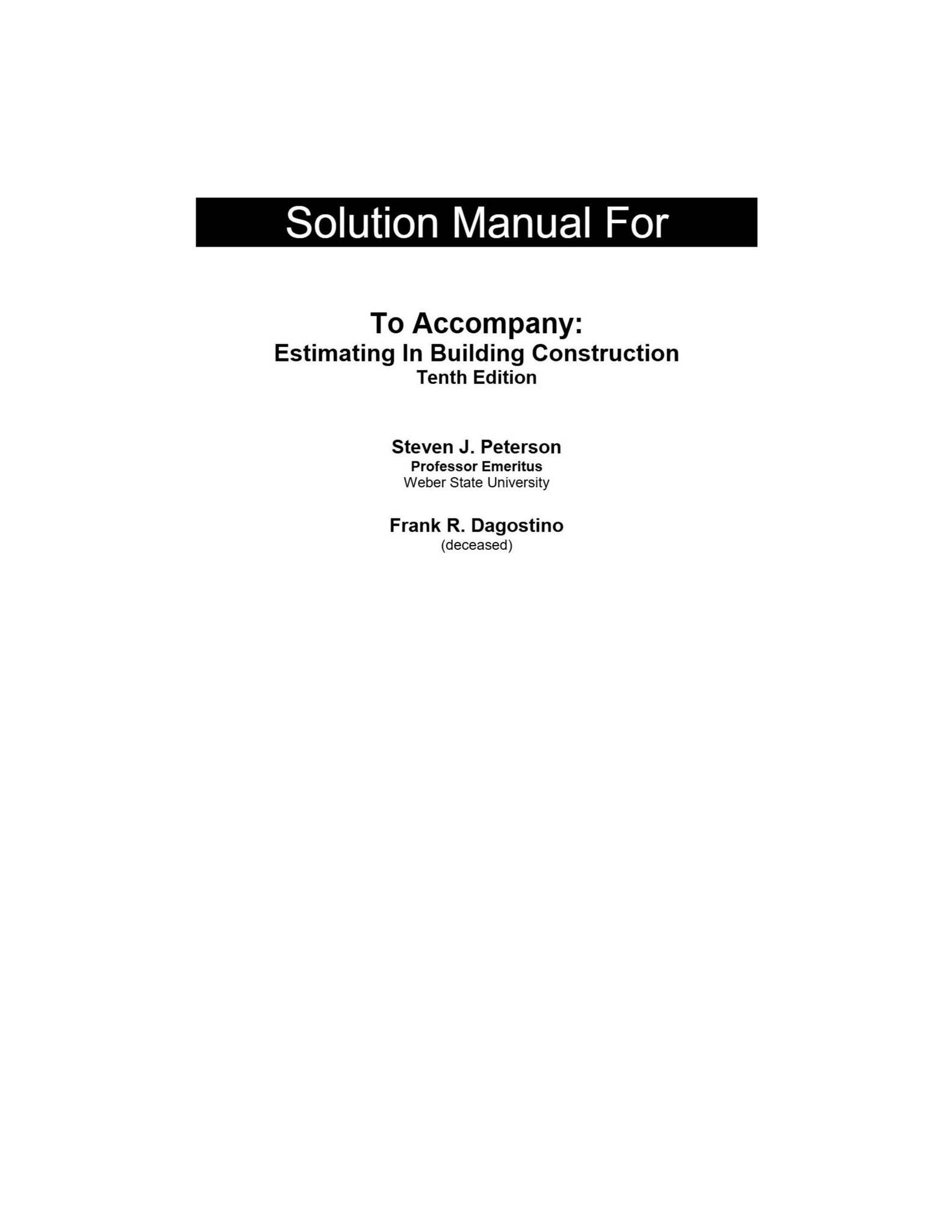 Solutions Manual For Estimating in Building Construction, 10th Edition ...
