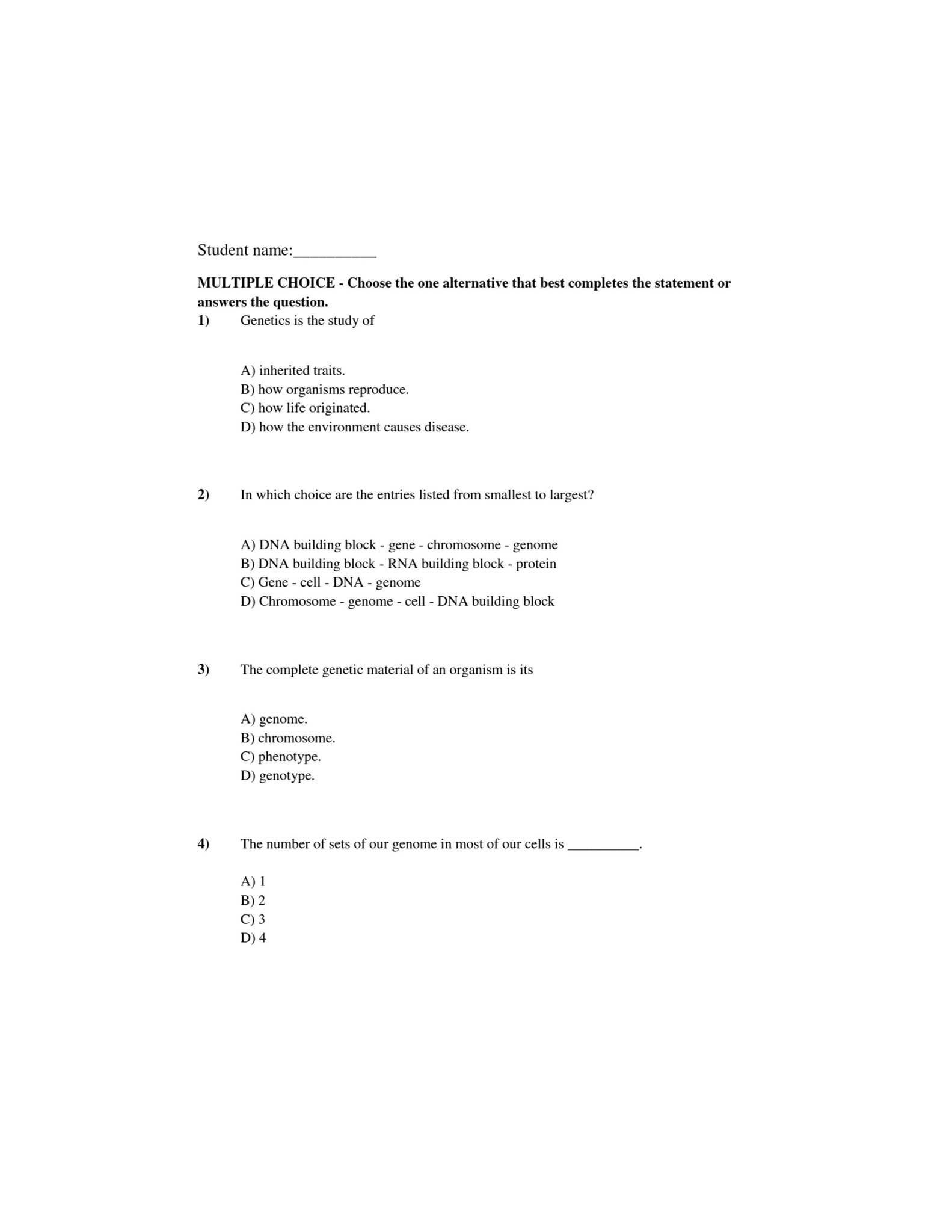 Test Bank For Human Genetics Concepts and Applications, 14th Edition By ...