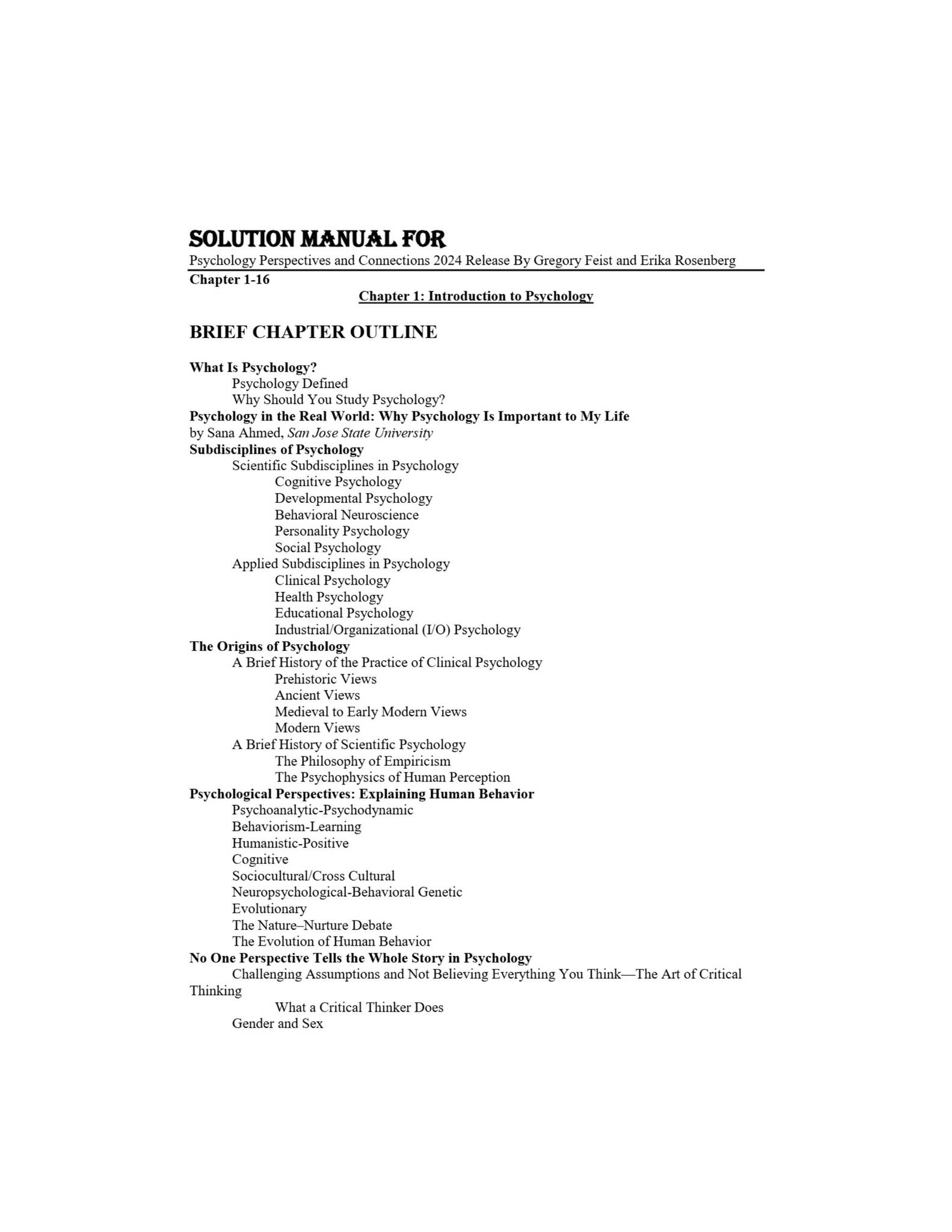 Solution Manual For Psychology Perspectives and Connections 2024 ...