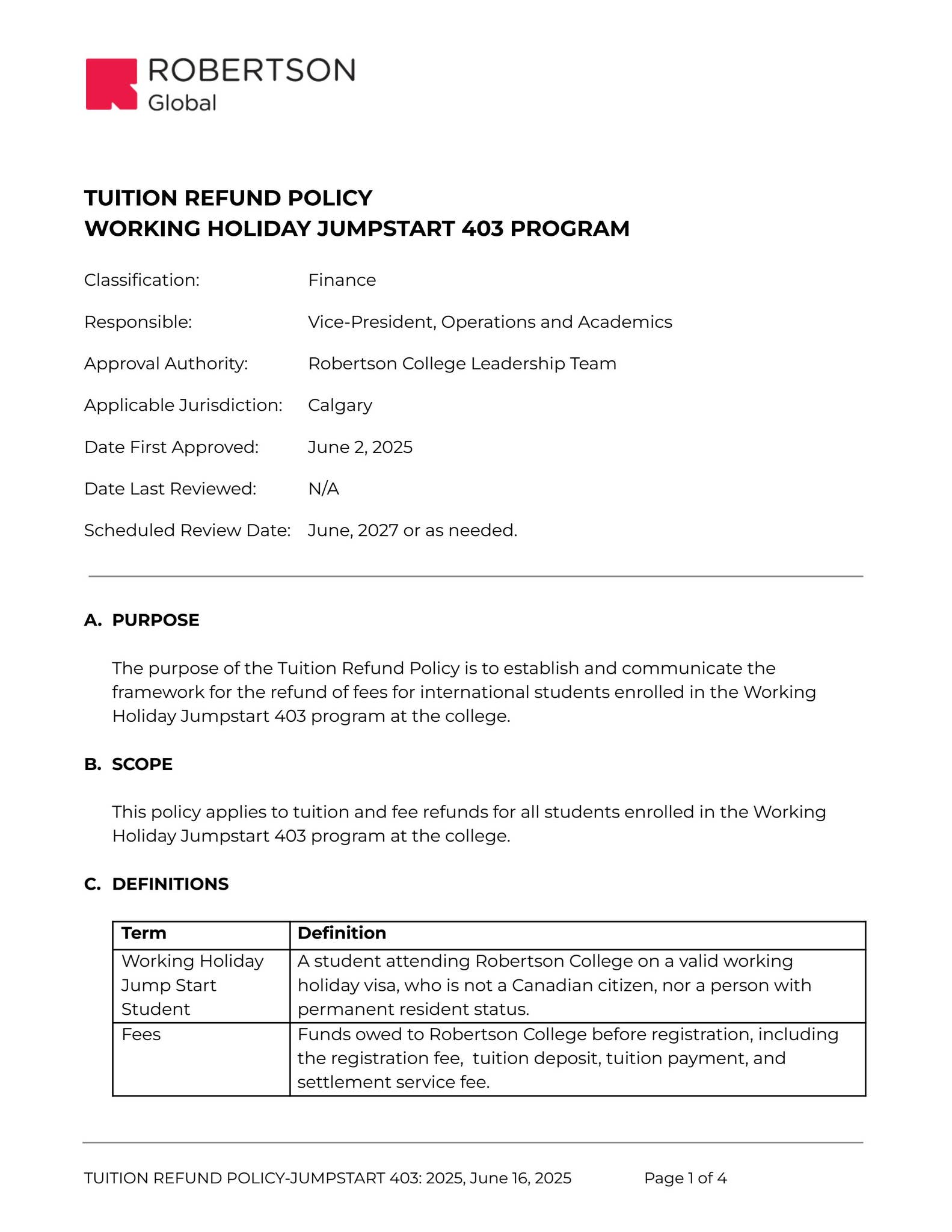 (Policy) Tuition Refund Policy - Working Holiday Program_2025Jul by ...
