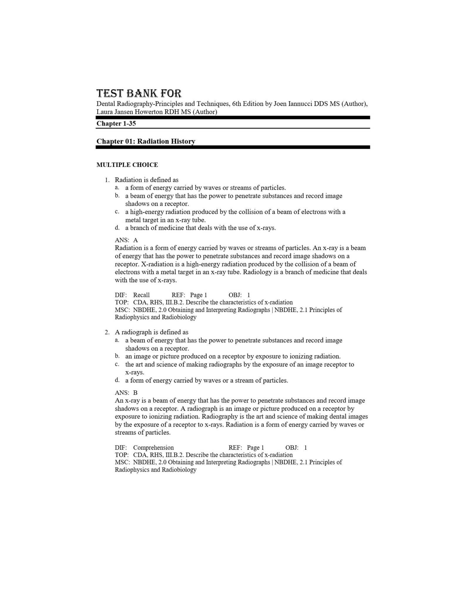 Test Bank For Dental Radiography Principles and Techniques, 6th Edition ...