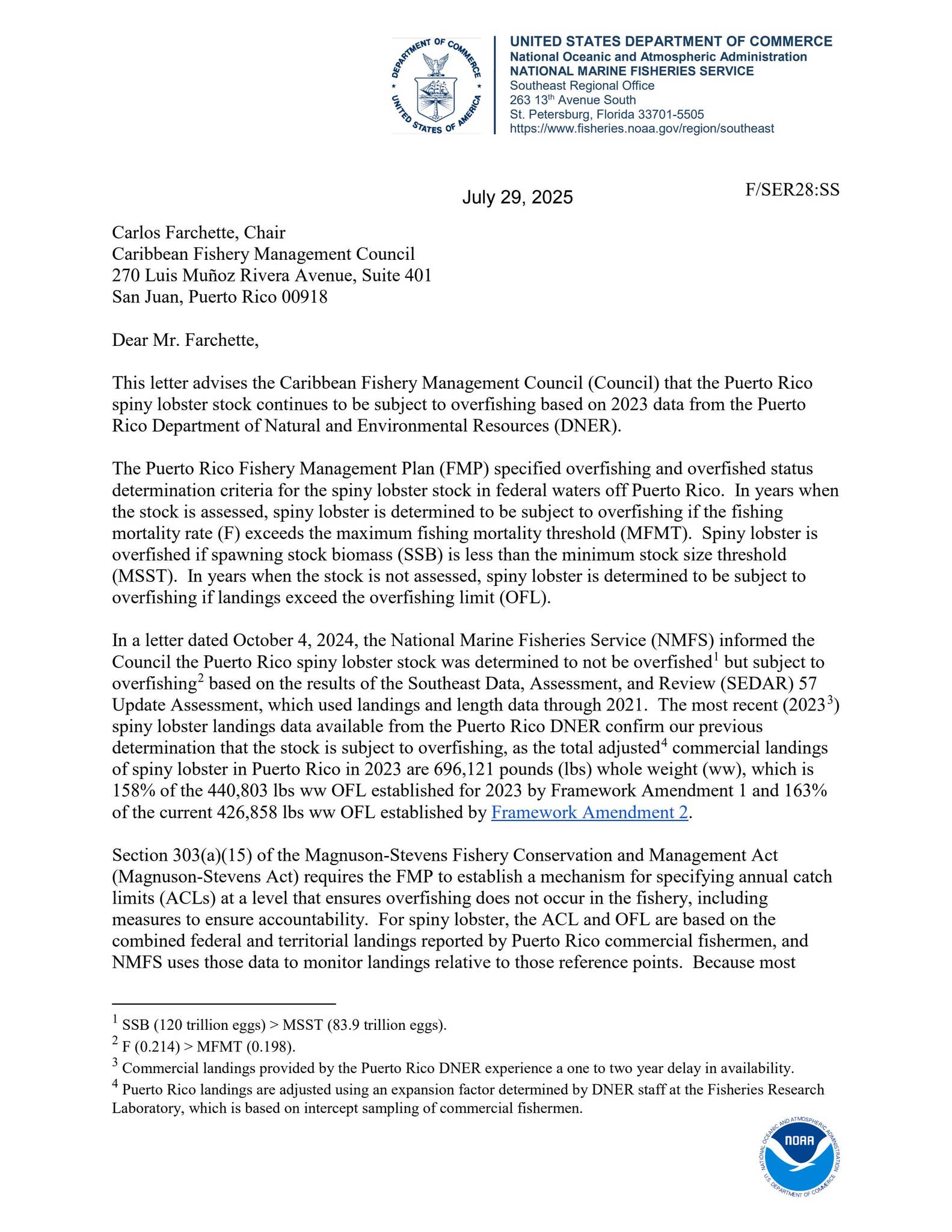 Puerto Rico Spiny Lobster Letter to CFMC by Caribbean Fishery ...