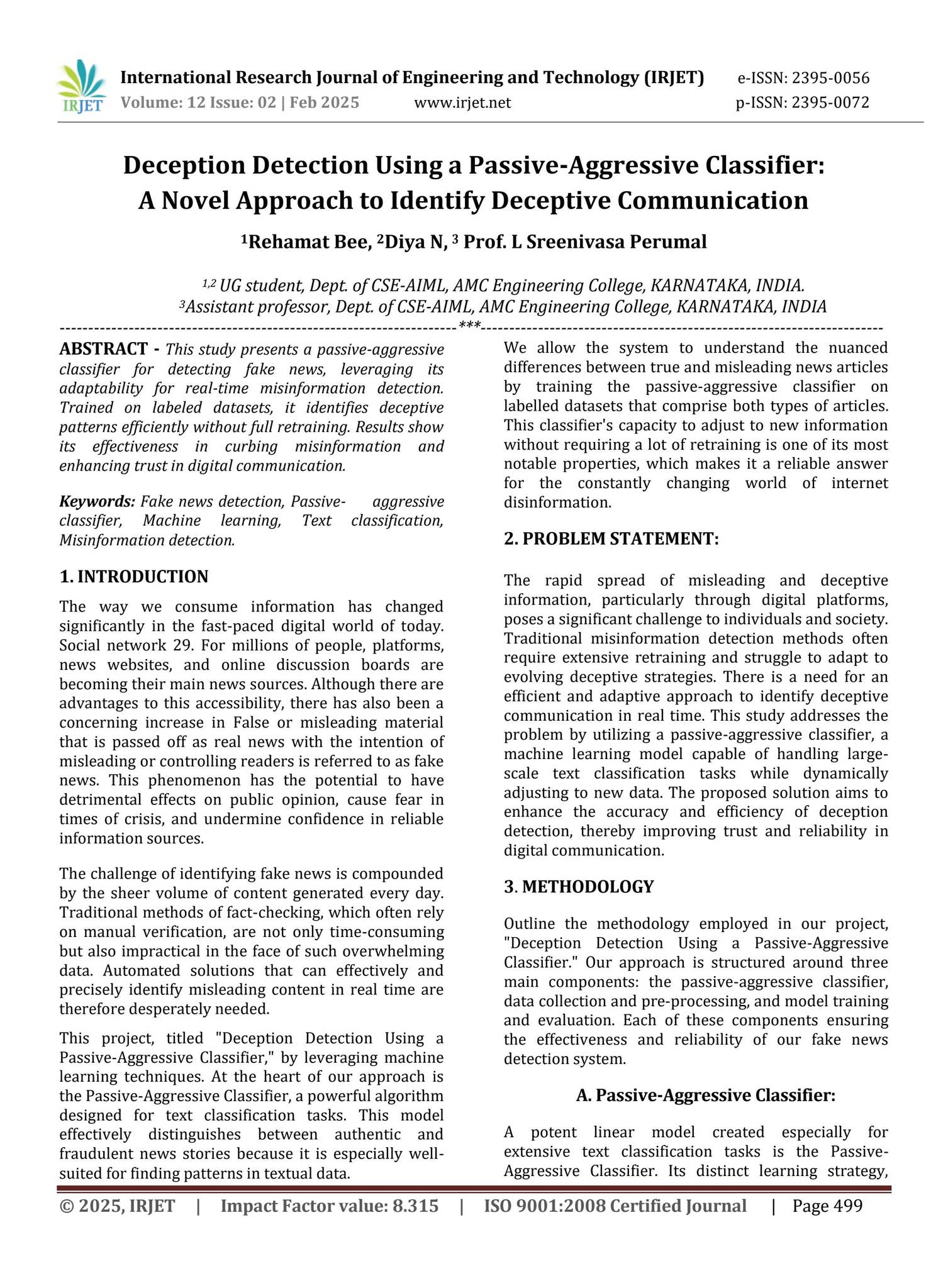 Deception Detection Using a Passive-Aggressive Classifier: A Novel Approach to Identify ...
