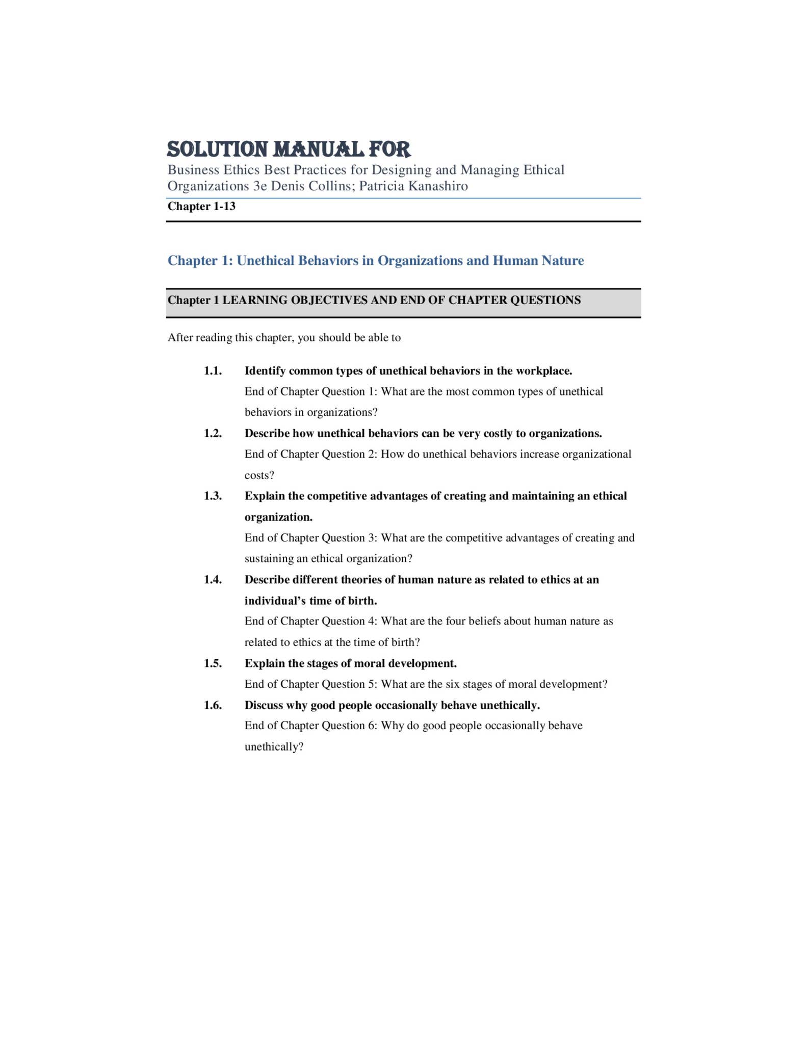 Solution Manual For Business Ethics Best Practices for Designing and ...