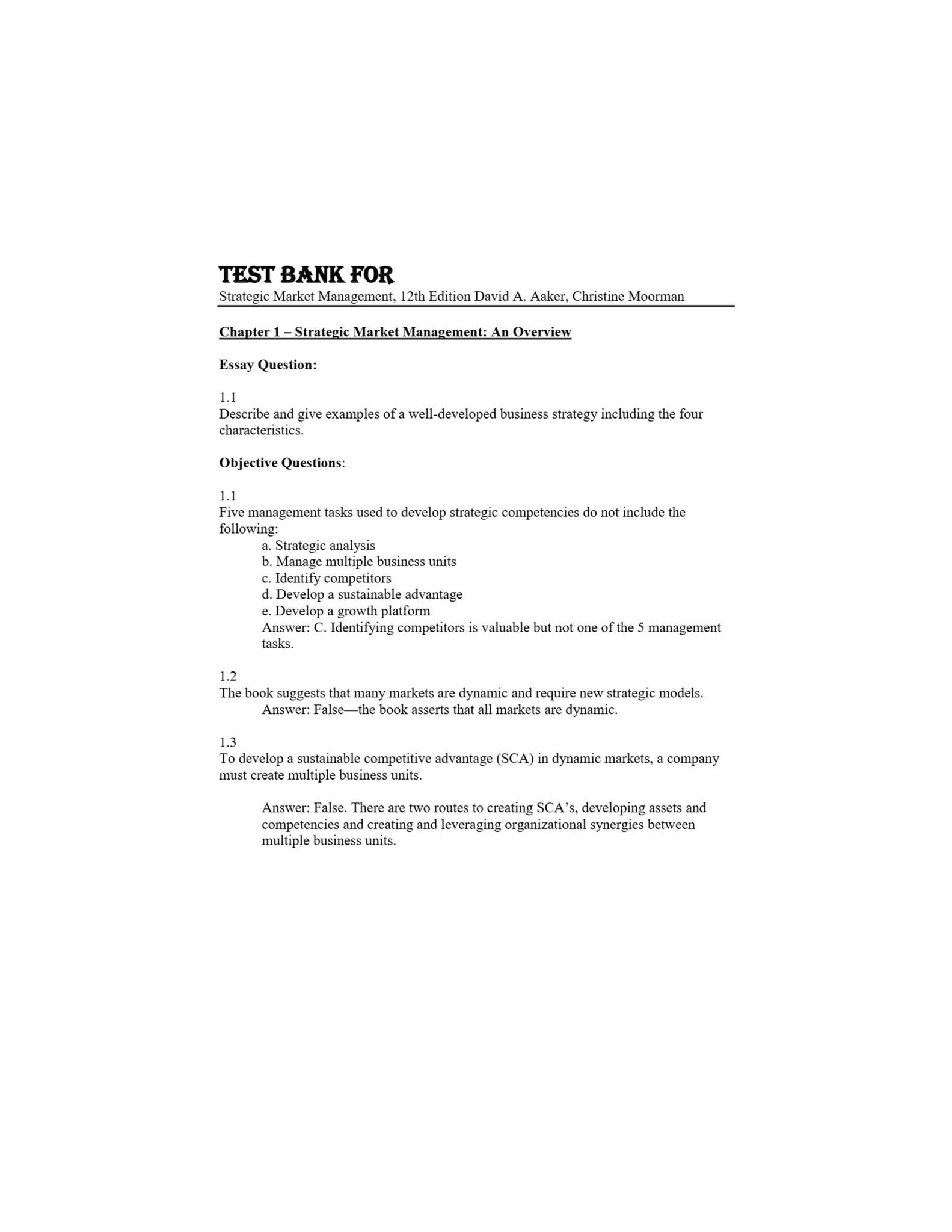 Test Bank For Strategic Market Management, 12th Edition by David A ...