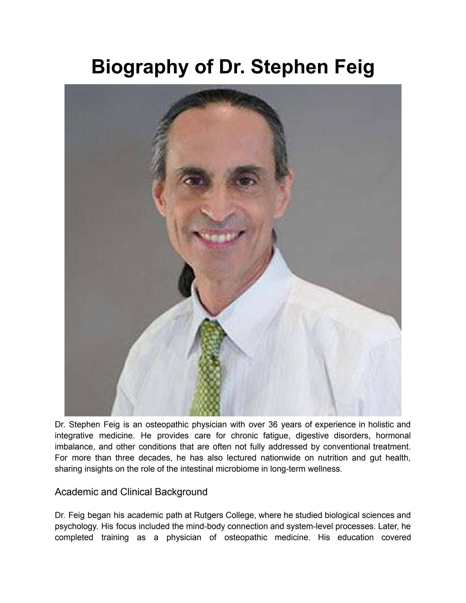 Biography of Dr. Stephen Feig by Dr. Stephen Feig - Issuu