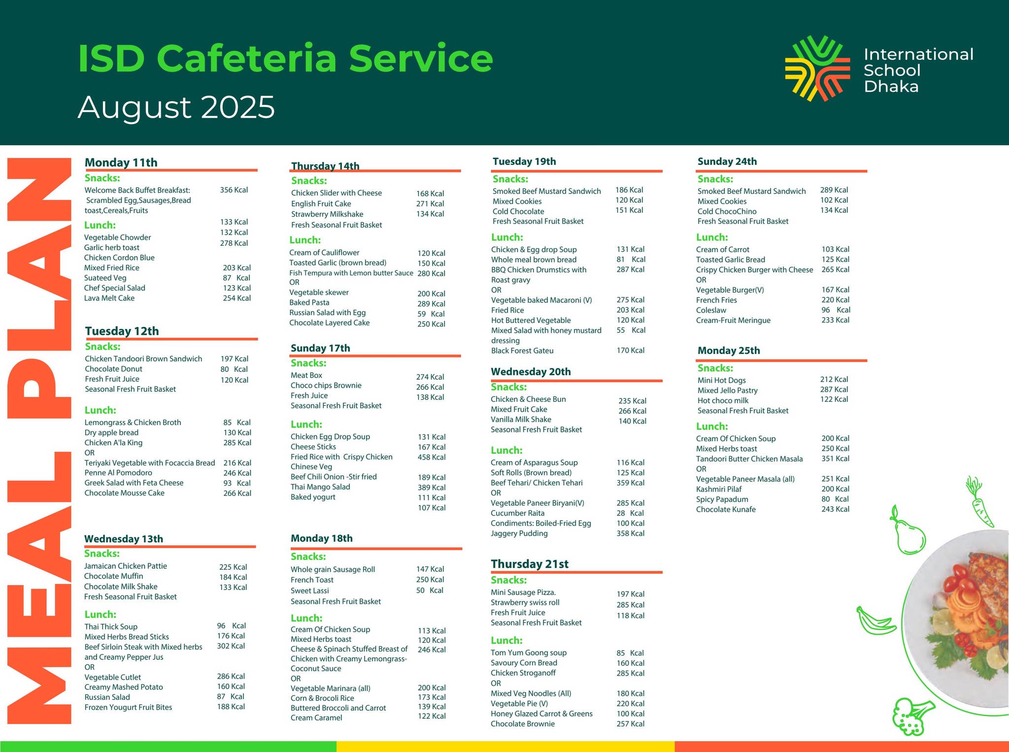 ISD Menu- August 2025 by International School Dhaka - Issuu