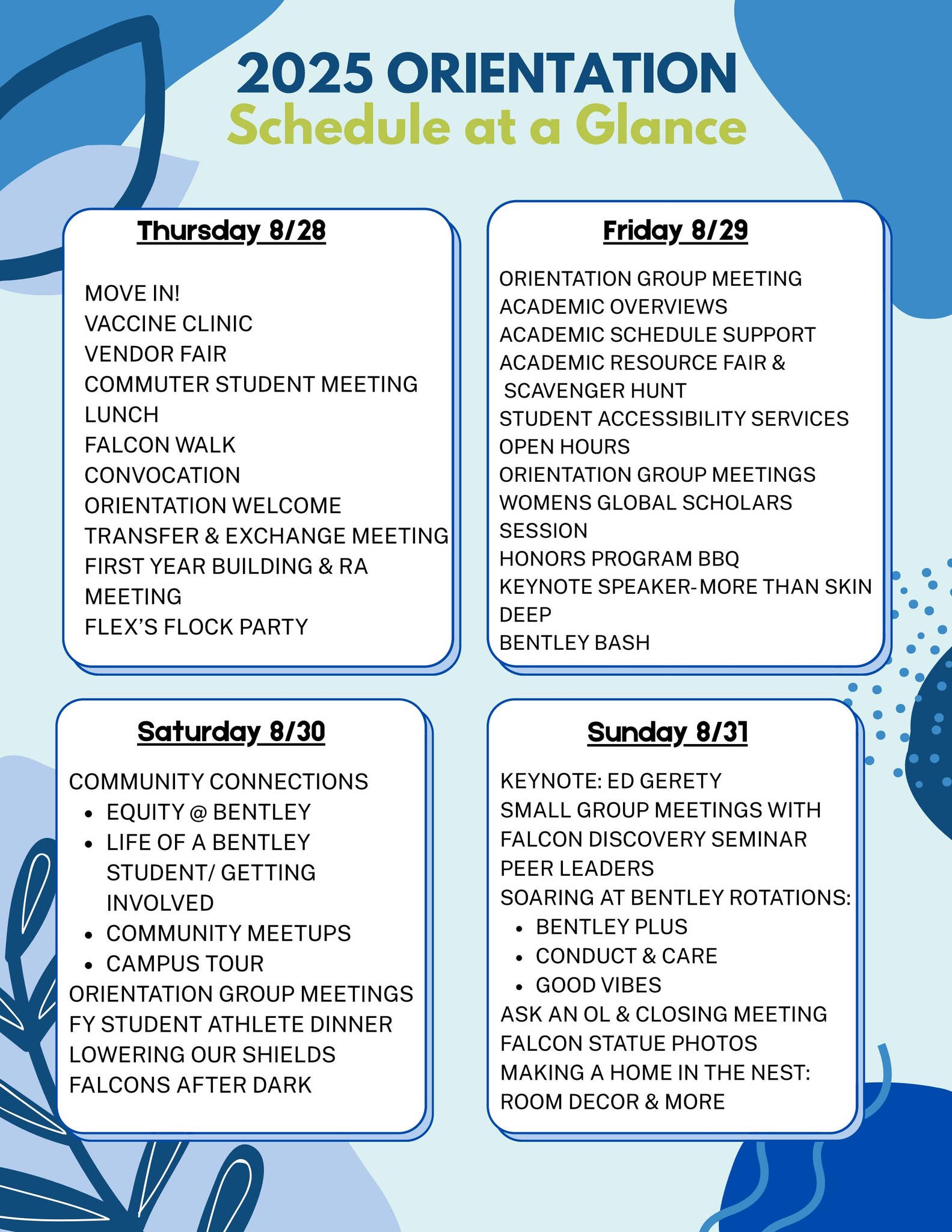 2025 Orientation Schedule at a Glance by Bentley University New Student ...
