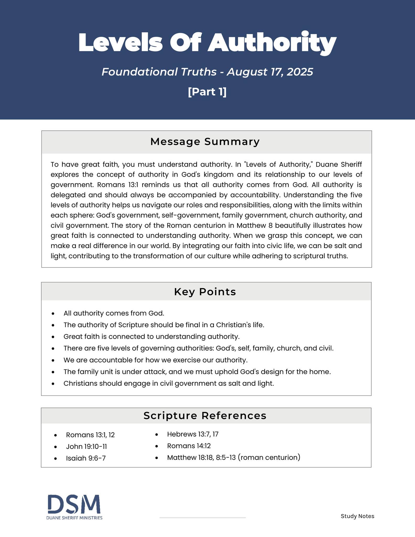 Levels of Authority - Foundational Truths by duanesheriffministries - Issuu